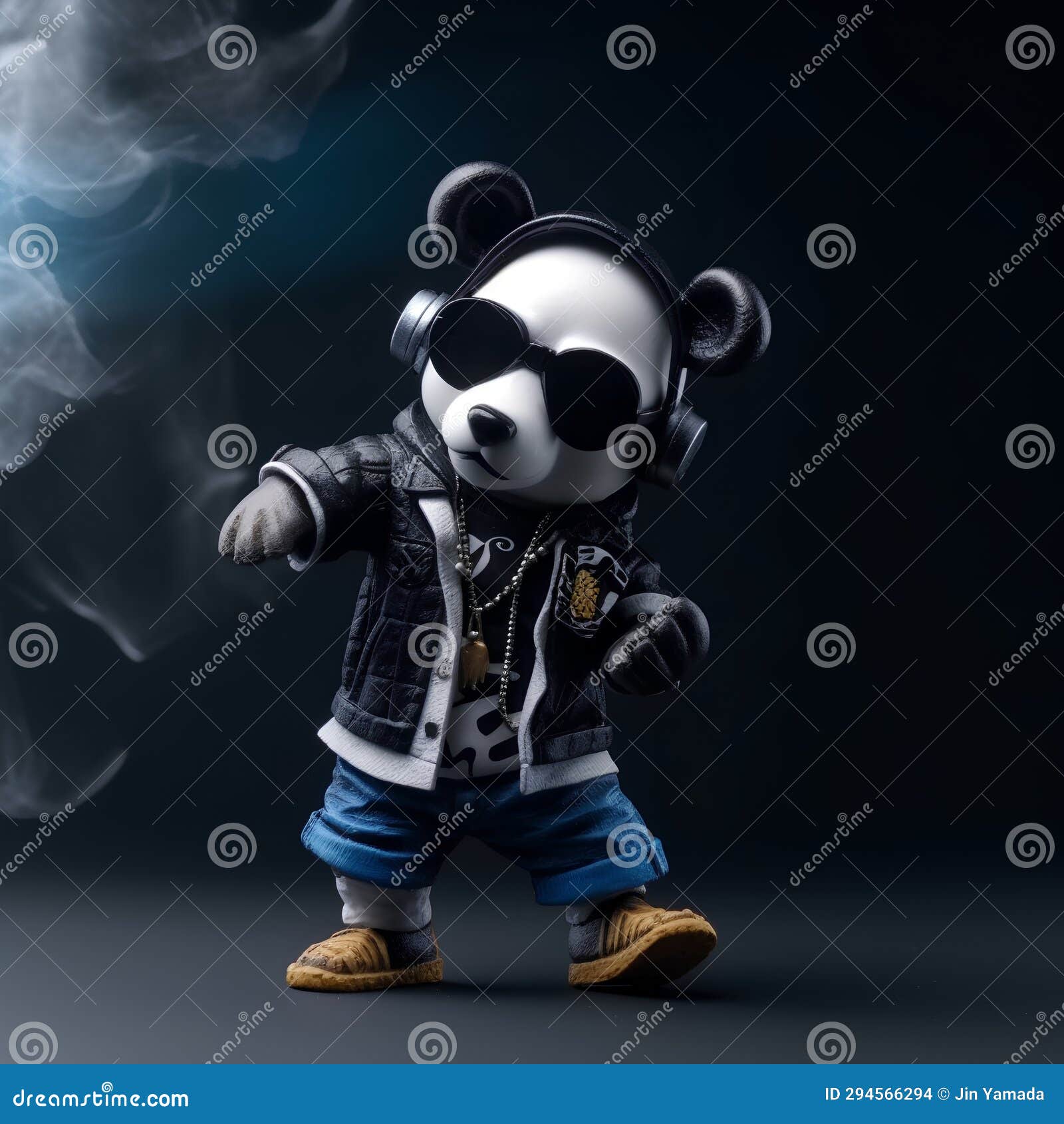 Cute Panda with Headphones on a Dark Background. 3d Rendering Stock ...