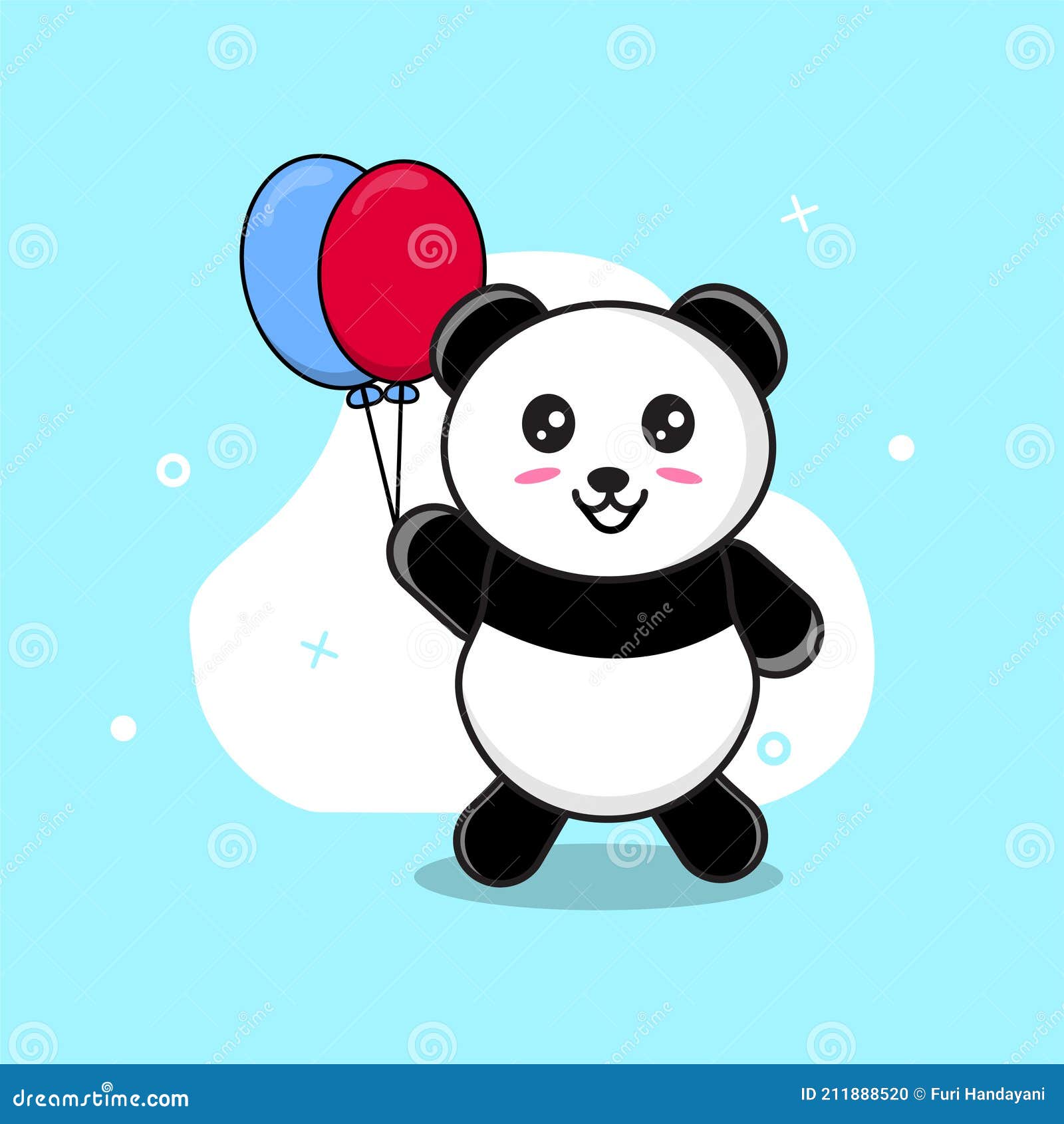 Cute Panda Holding A Balloon With Vector Icon Illustration Stock Vector