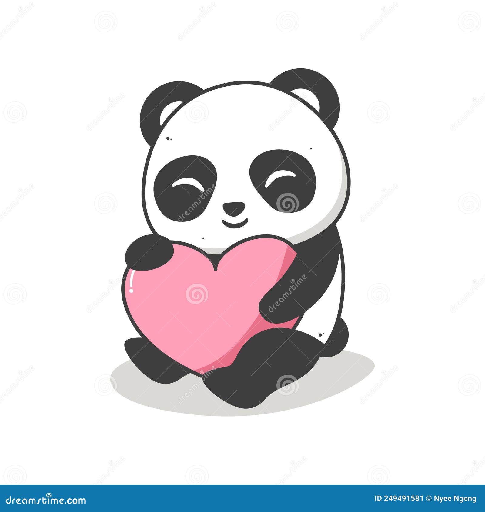 Cute Panda Hugging a Heart in White Stock Vector - Illustration of ...