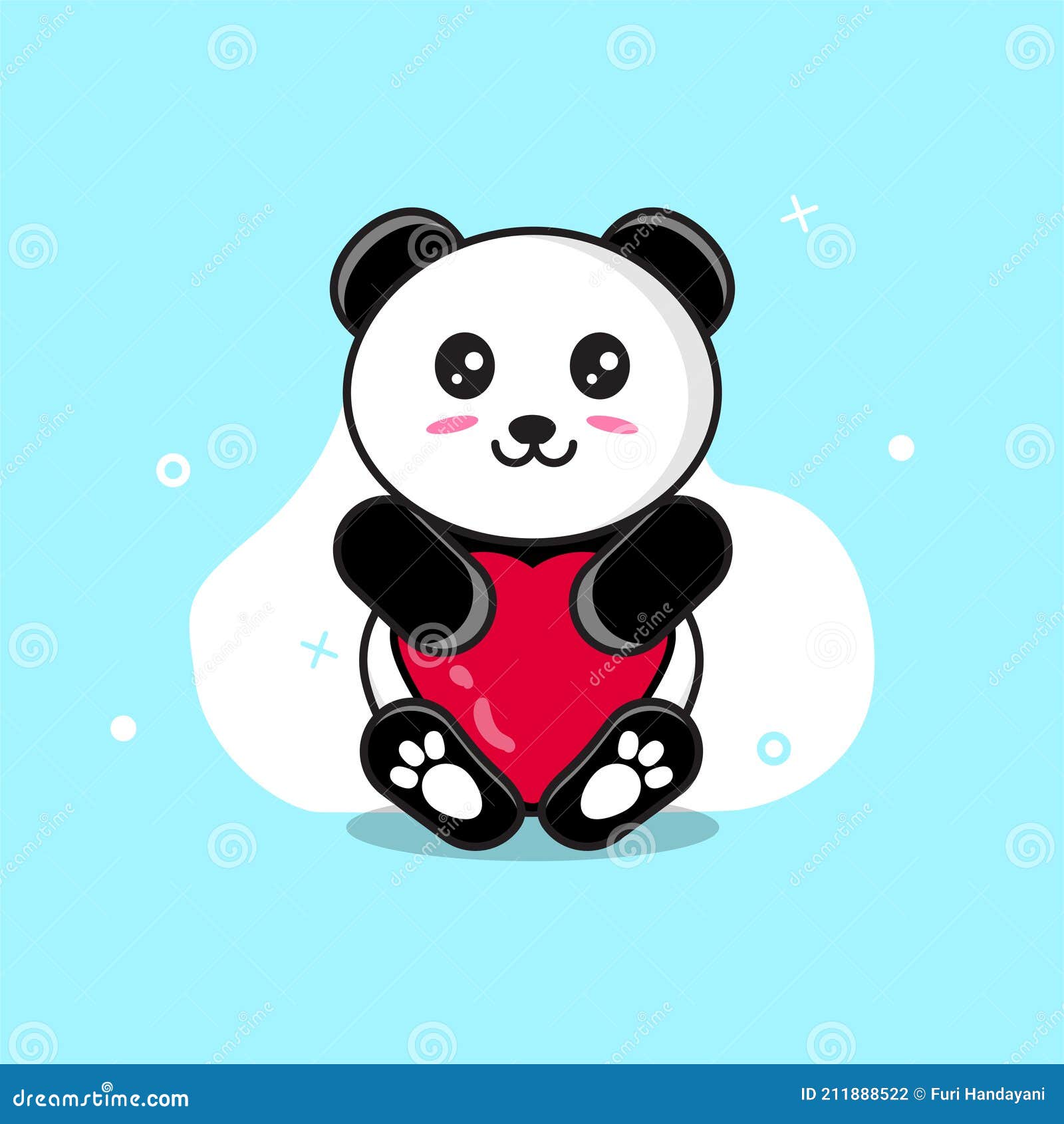 Cute Panda Hugging A Love Heart Vector Icon Illustration Stock Vector