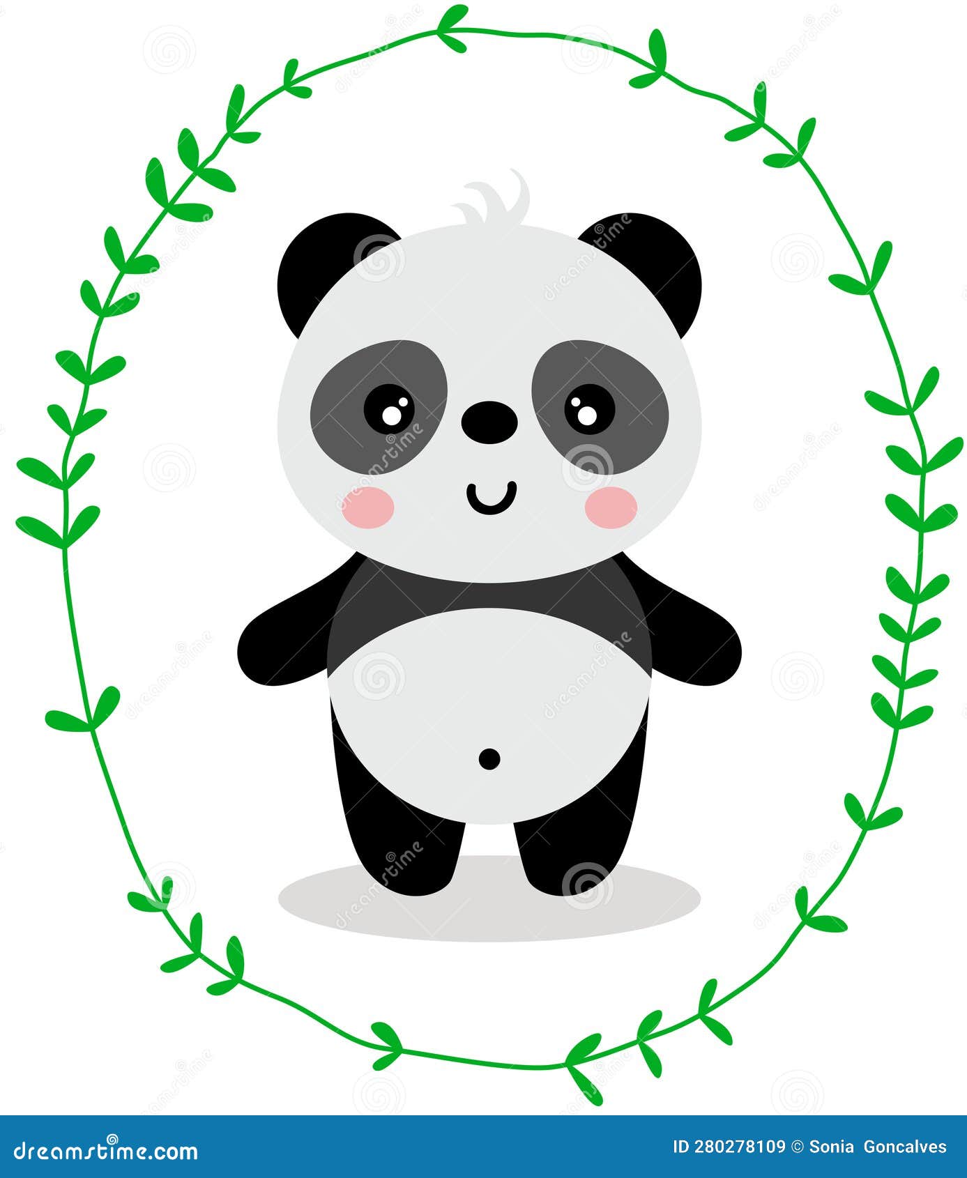 Cute Panda Inside an Oval Leaves Border Stock Vector - Illustration of ...