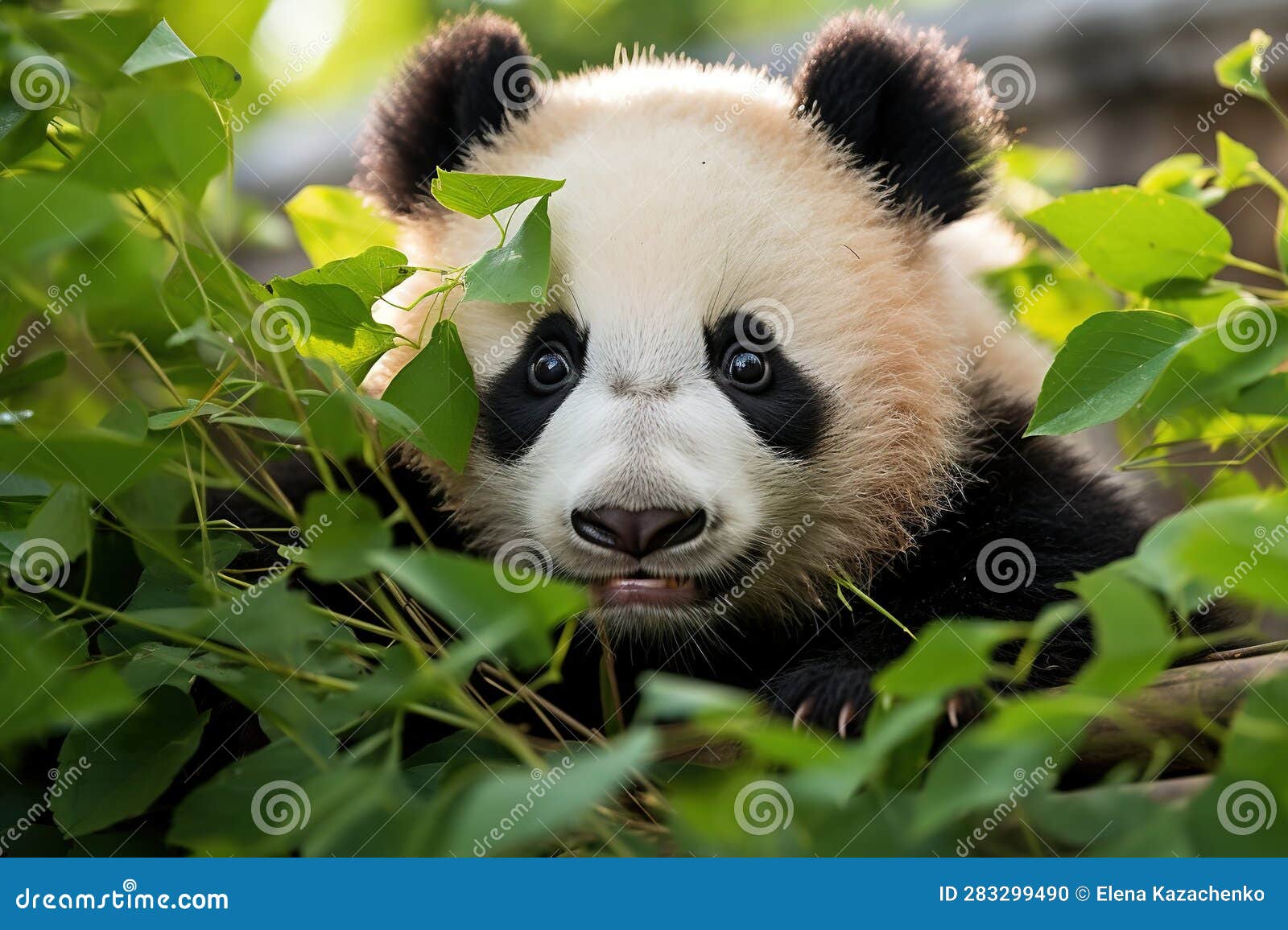 Cute Panda Looks at the Camera from Behind Green Bushes Stock ...