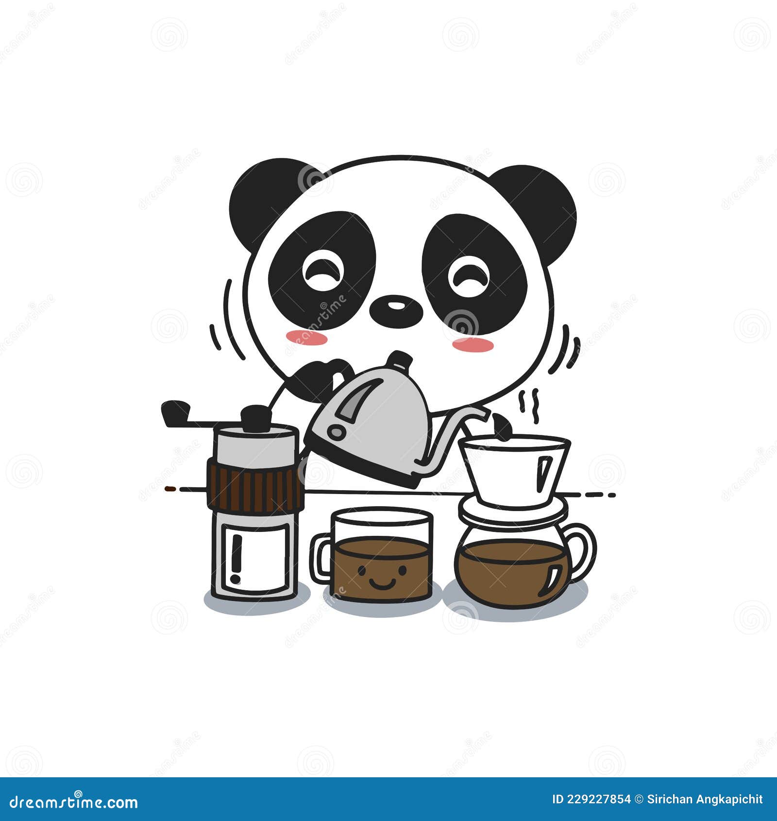 Cute Panda Making Coffee Cartoon. Stock Vector - Illustration of ...