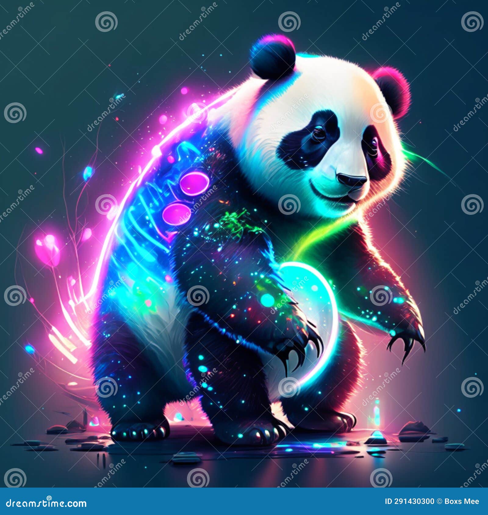 Cute Panda in Neon Light. 3d Rendering, 3d Illustration Stock ...