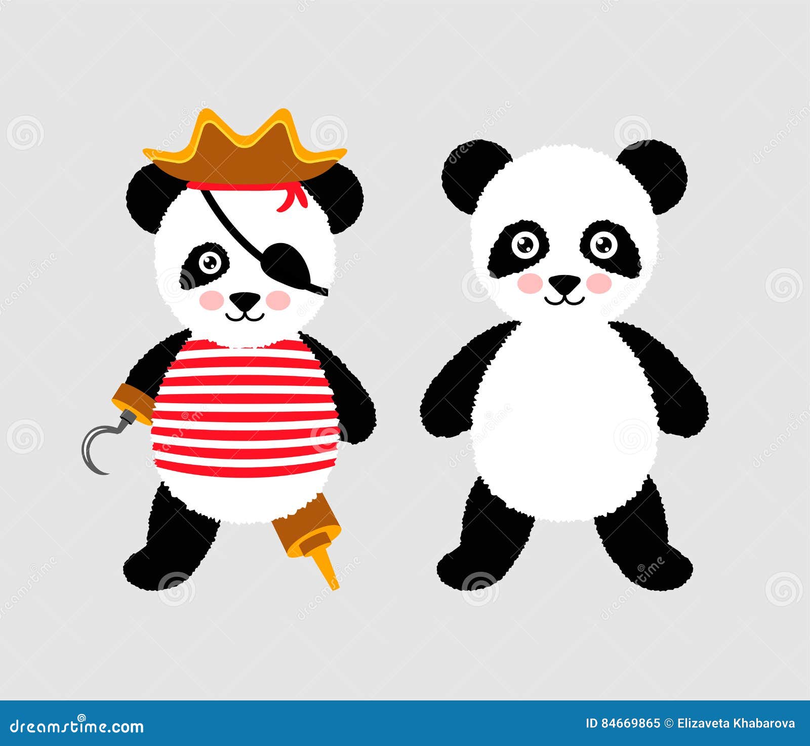 Cute Panda Pirate Standing with Hat and Hook. Stock Vector ...