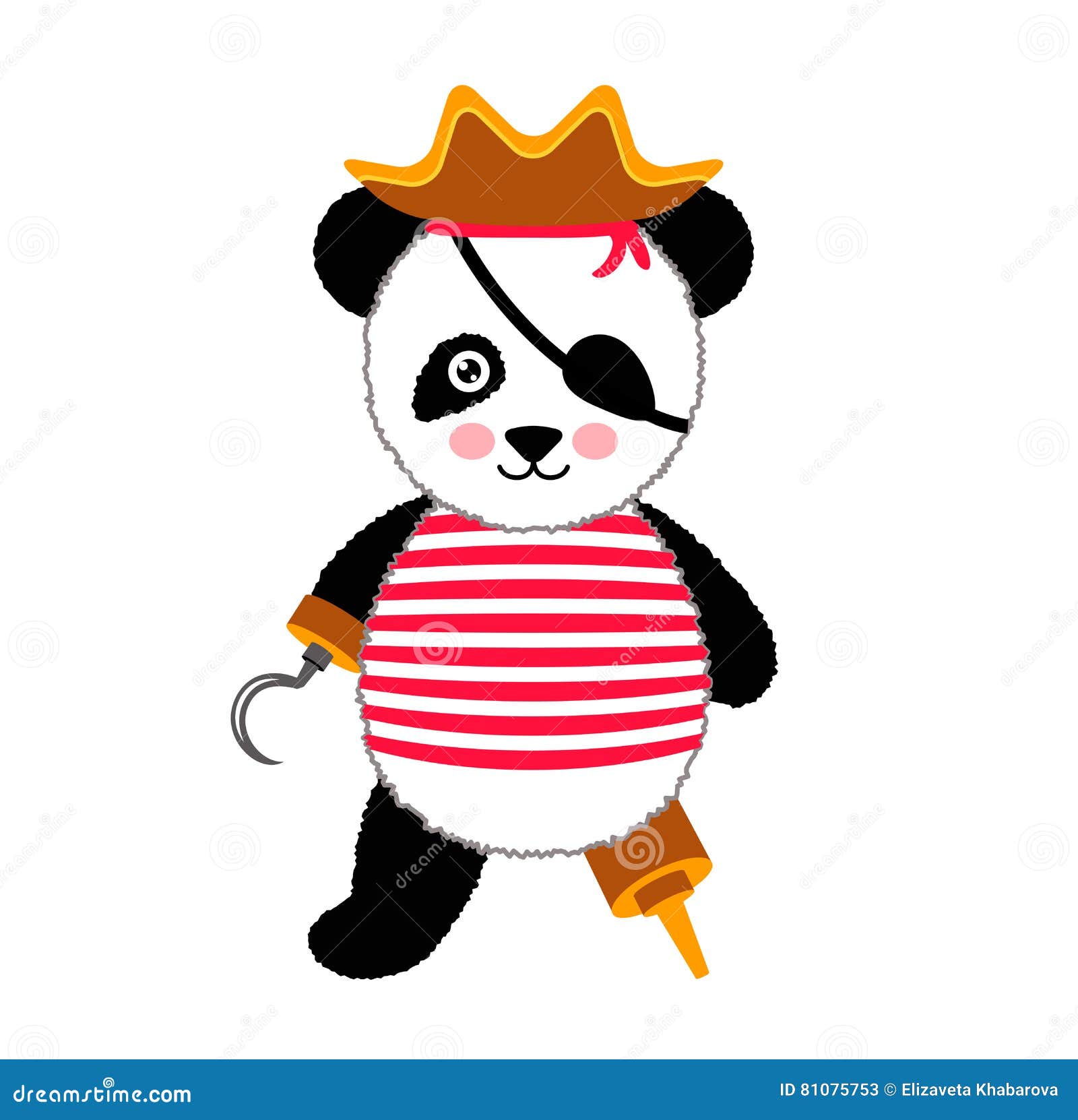 Cute Panda Pirate Standing with Hat and Hook. Vector Illustration ...