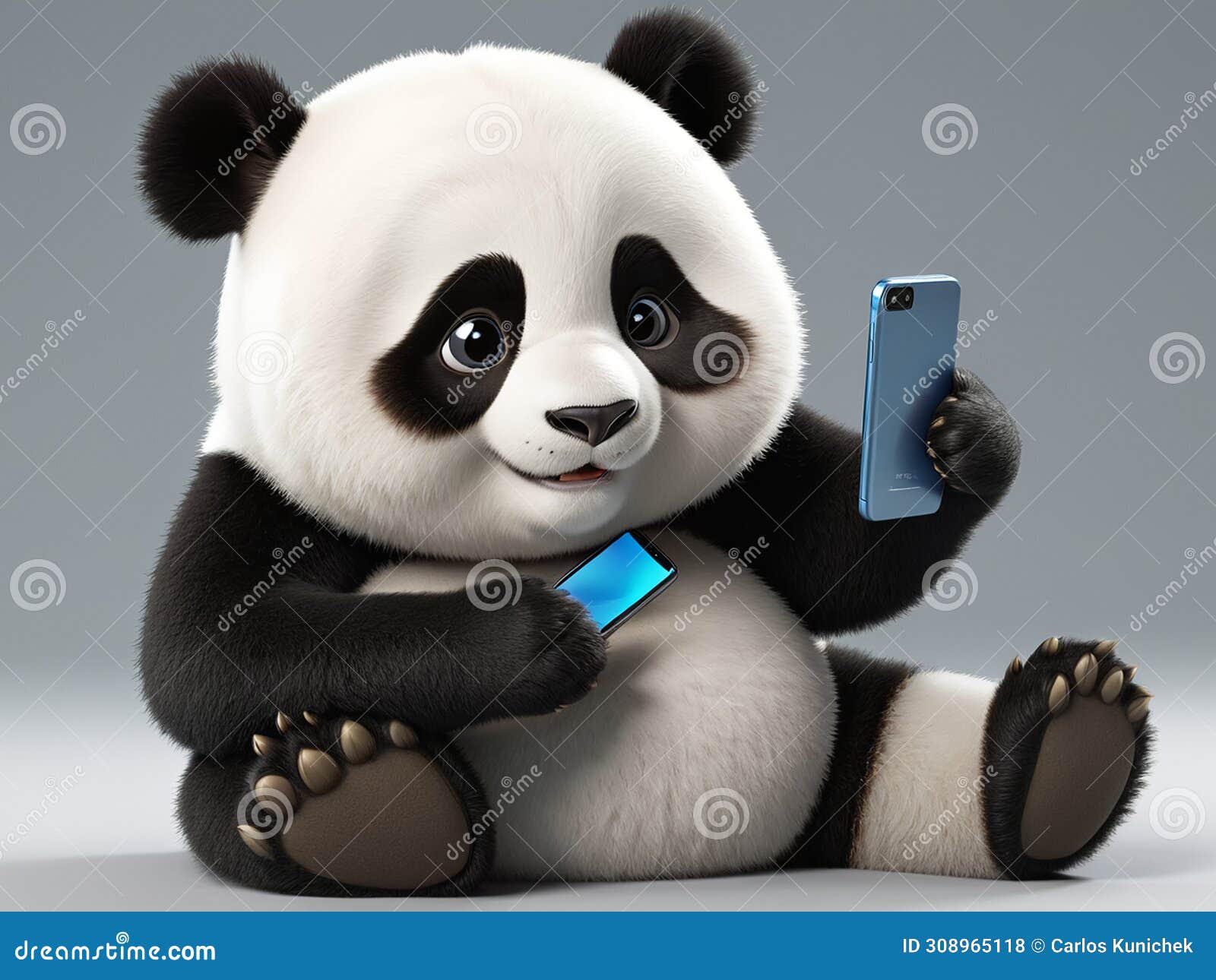 Cute Panda Play with a Smartphone, Character - Generated by Ai Stock ...