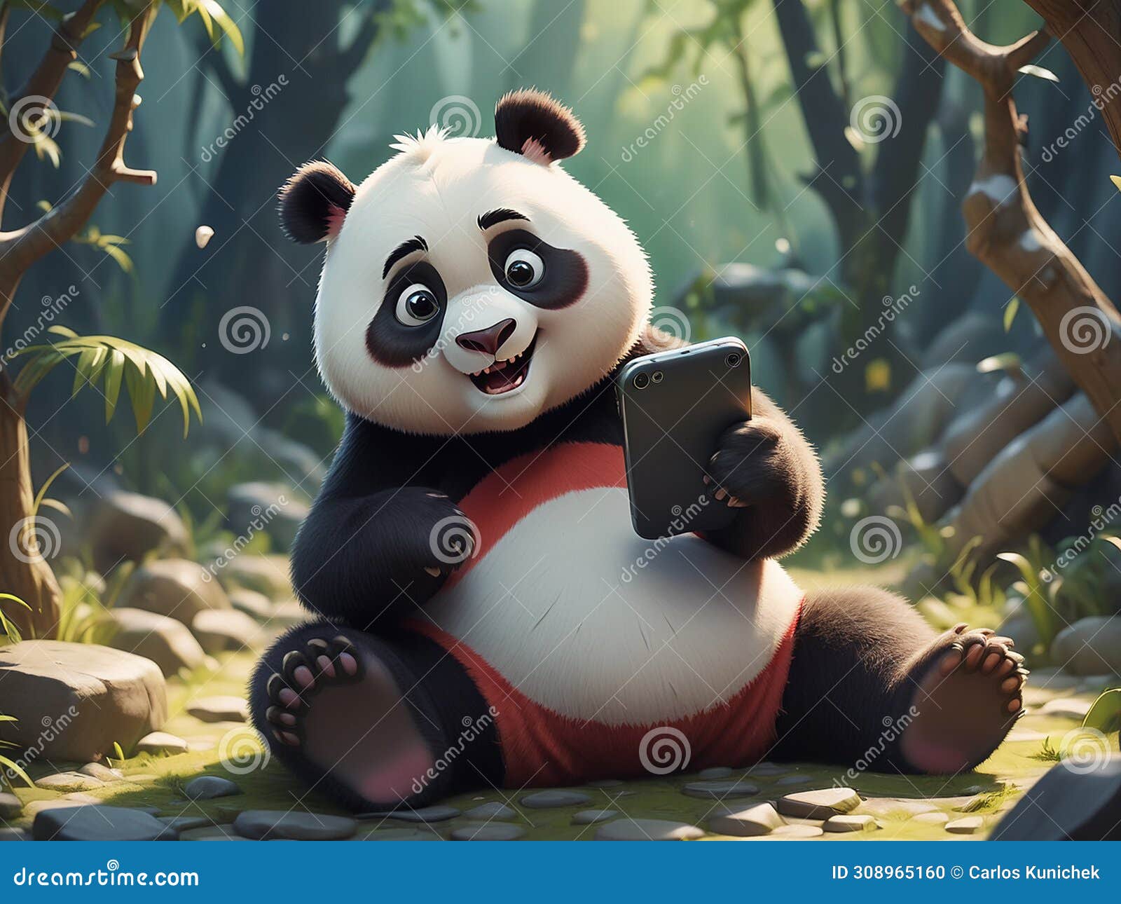 Cute Panda Play with a Smartphone, Character - Generated by Ai Stock ...
