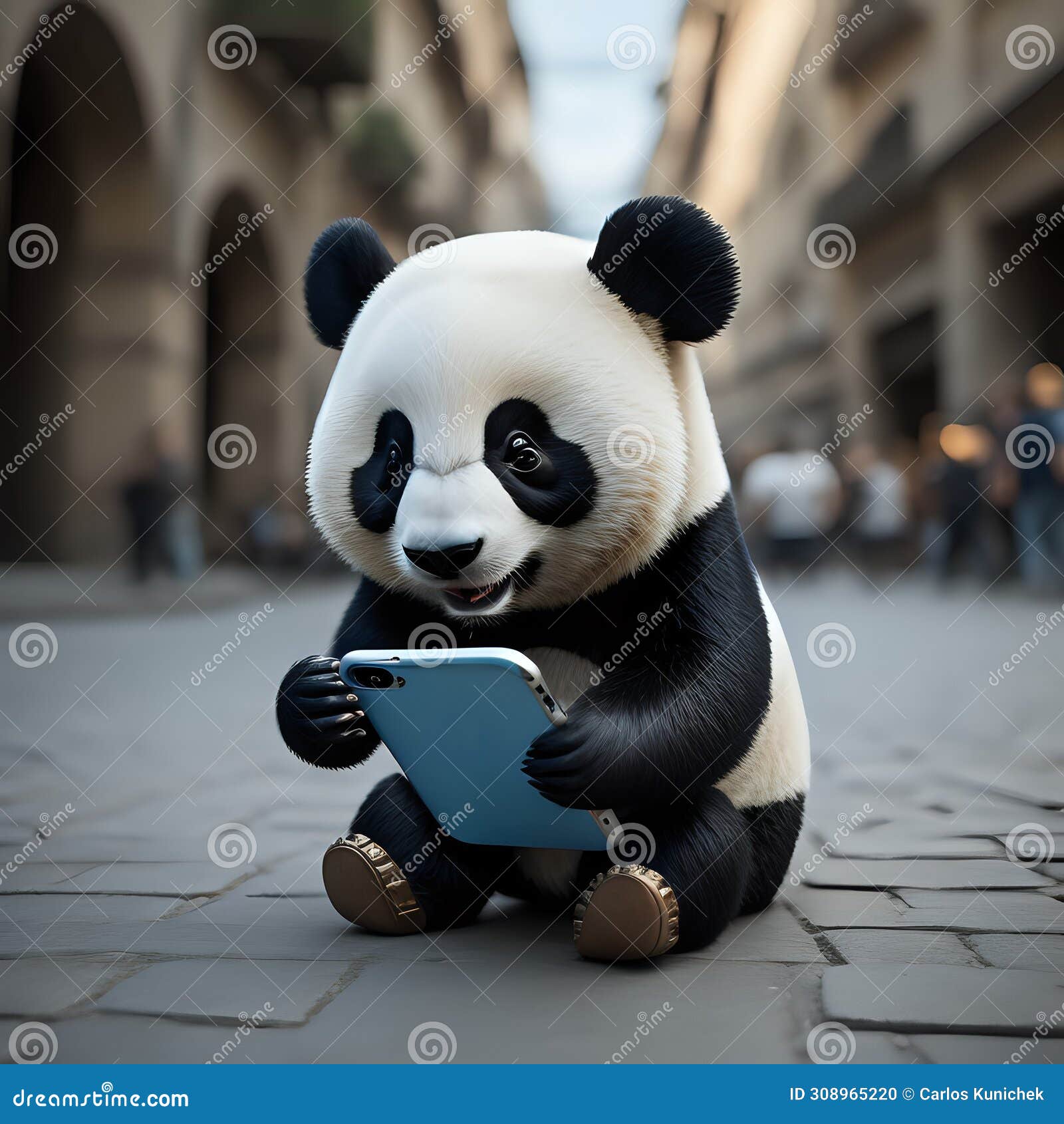 Cute Panda Play with a Smartphone, Character - Generated by Ai Stock ...