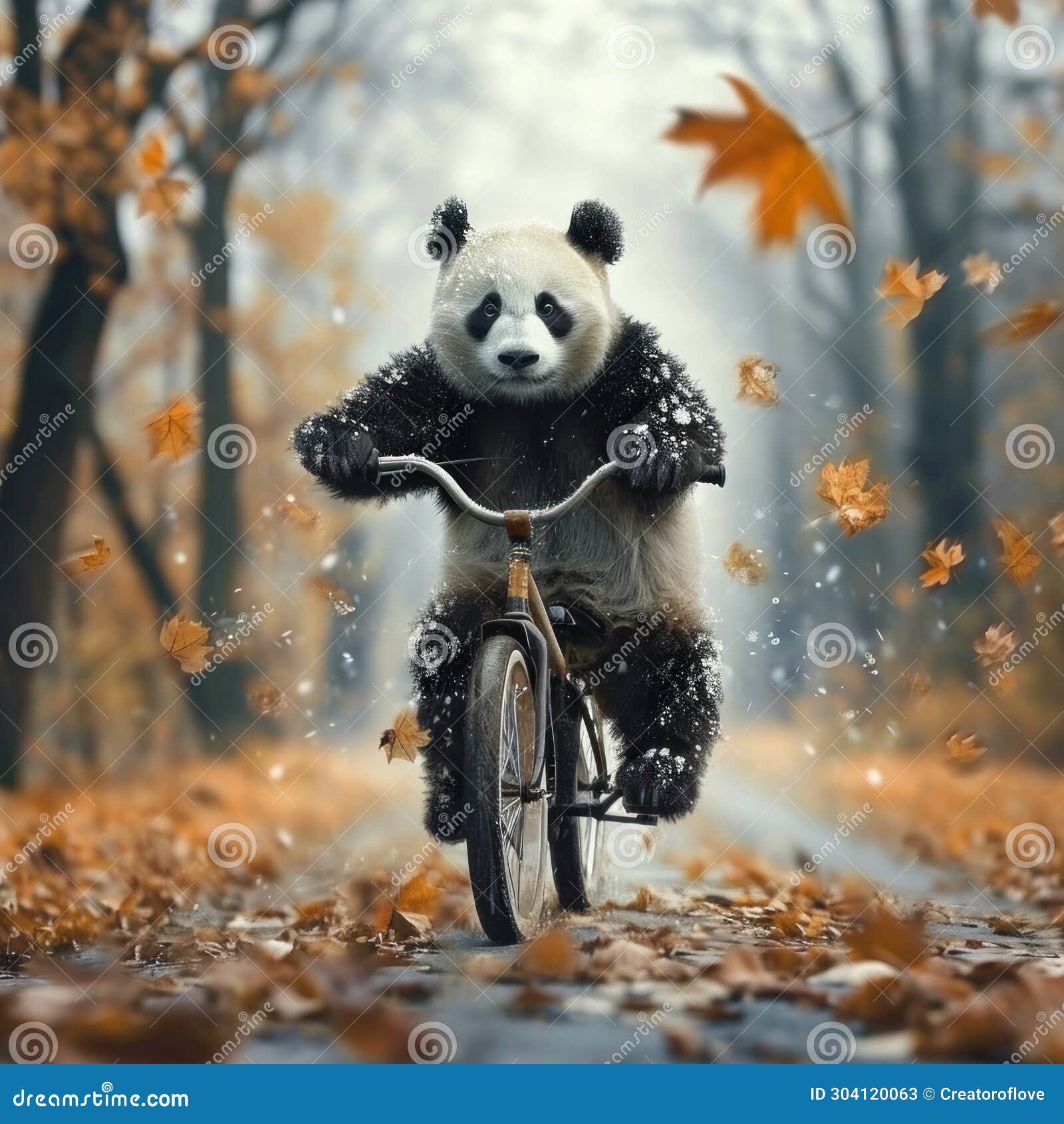 A Cute Panda Playing Bicycle on Road Stock Illustration - Illustration ...