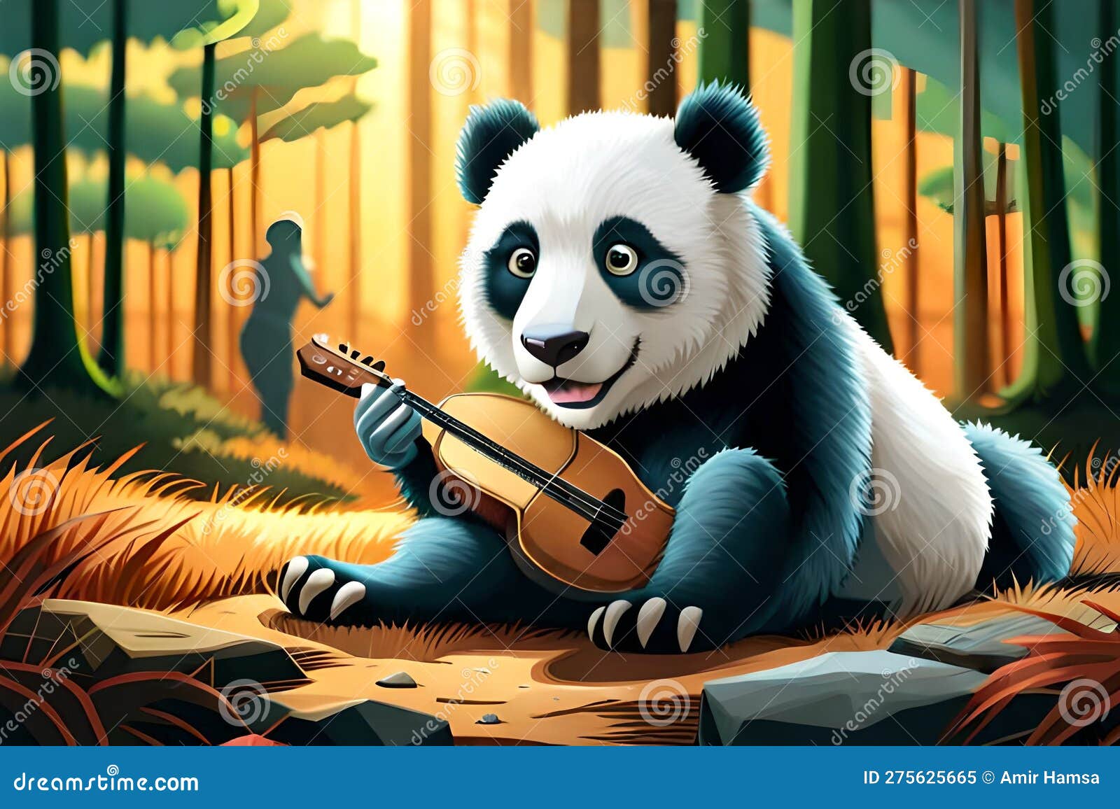 Panda playing guitar stock illustration. Illustration of design - 275625665
