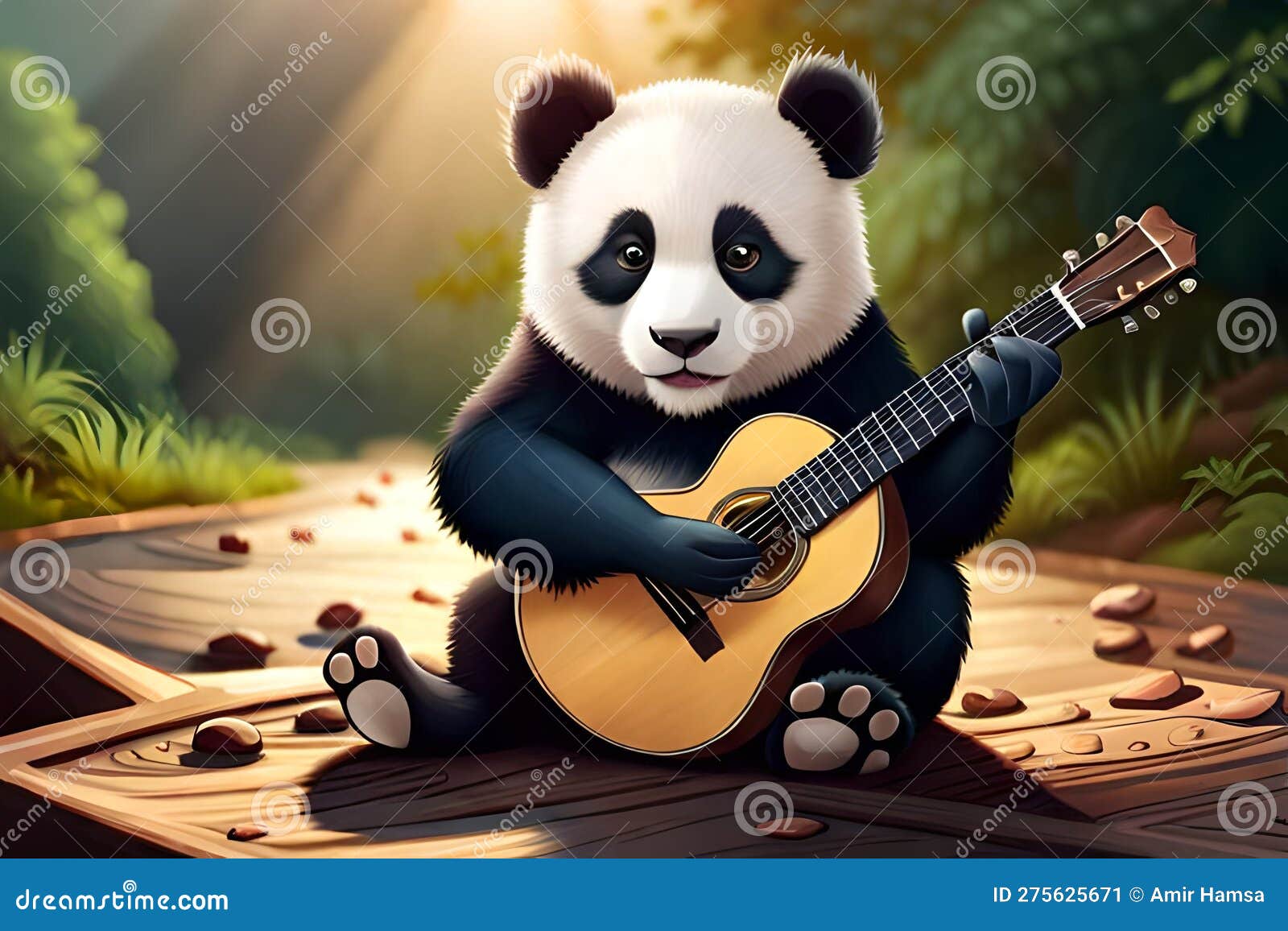 Panda playing guitar stock illustration. Illustration of animal - 275625671