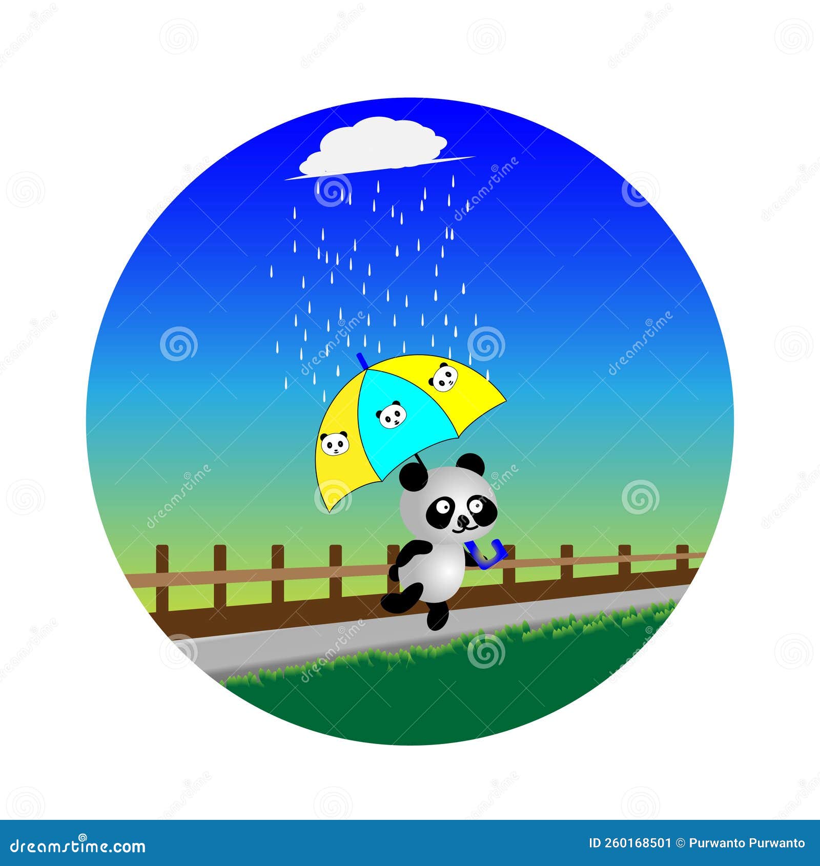 Cute Panda Playing in the Rain Stock Illustration - Illustration of ...