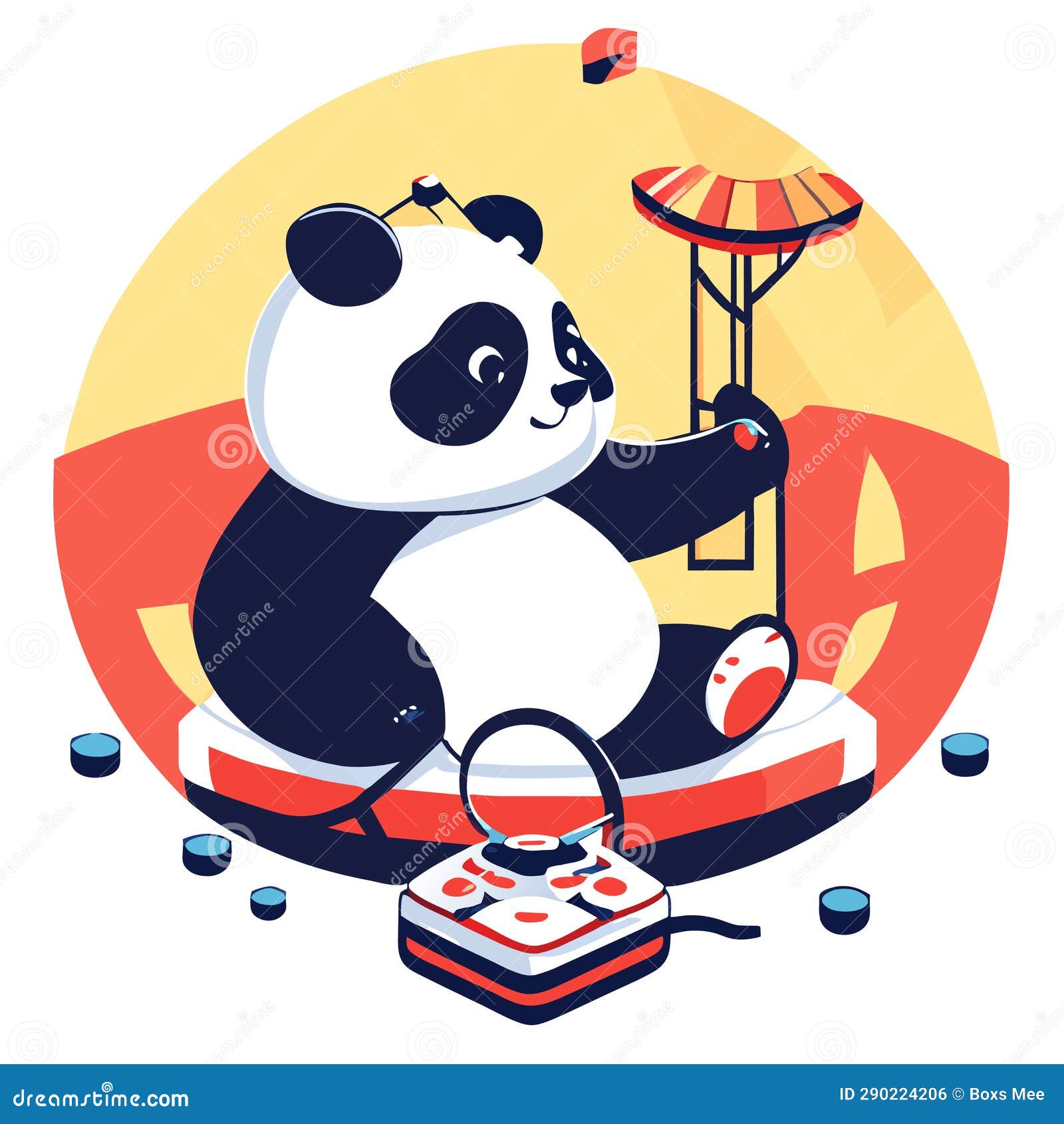 Cute Panda is Playing a Video Game. Flat Vector Illustration Stock ...