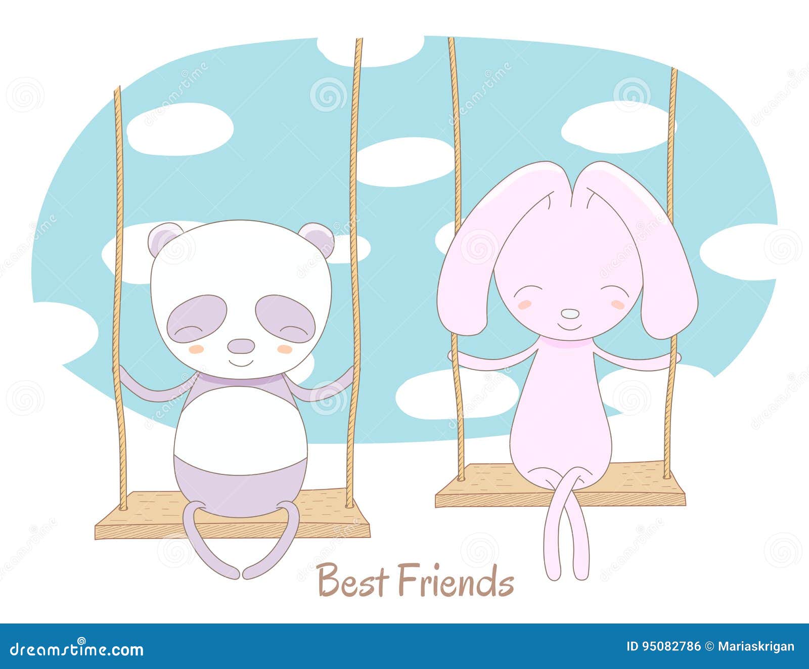 Cute Panda and Rabbit on a Swing Stock Vector - Illustration of drawn ...