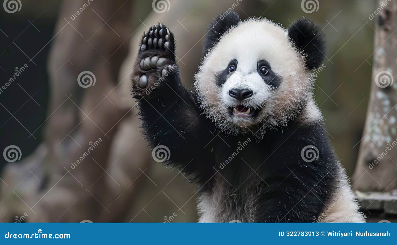 A Cute Panda Raising Hand . Generative Ai Stock Illustration ...