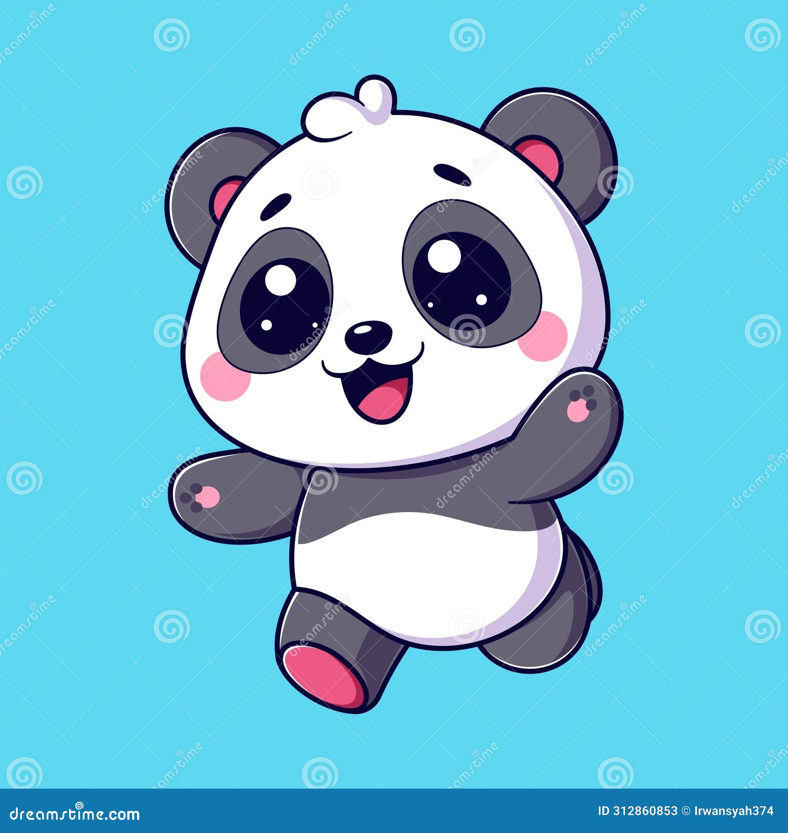 Cute Panda is Running and Waving Stock Vector - Illustration of ...