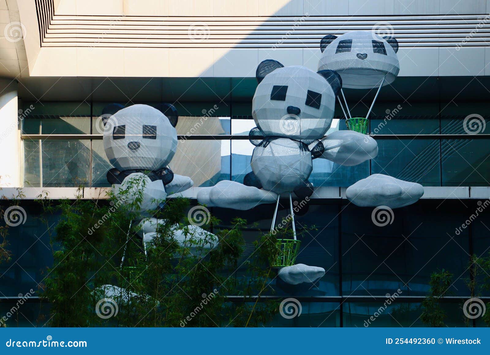 Cute Panda Sculptures and Simulation Model on the Top of Bamboo Forest ...