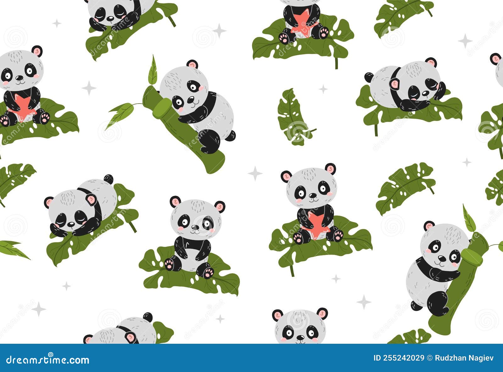 Cute Panda Seamless Pattern Stock Illustration - Illustration of face ...