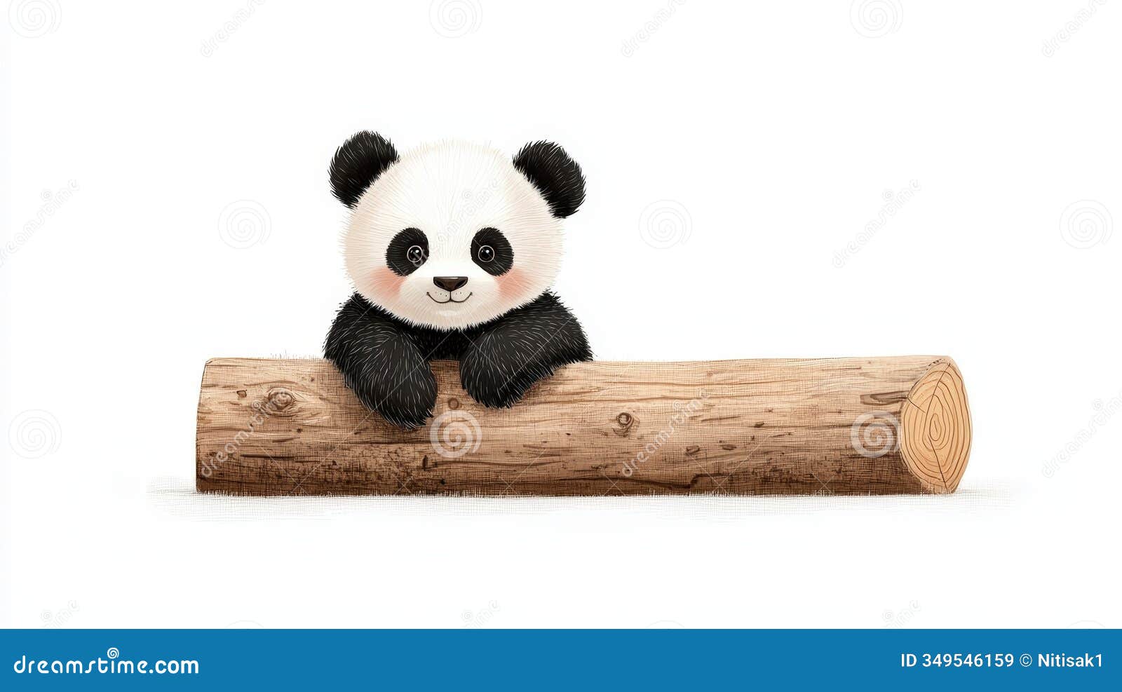 Cute Panda Sitting on a Log White Background Stock Illustration ...
