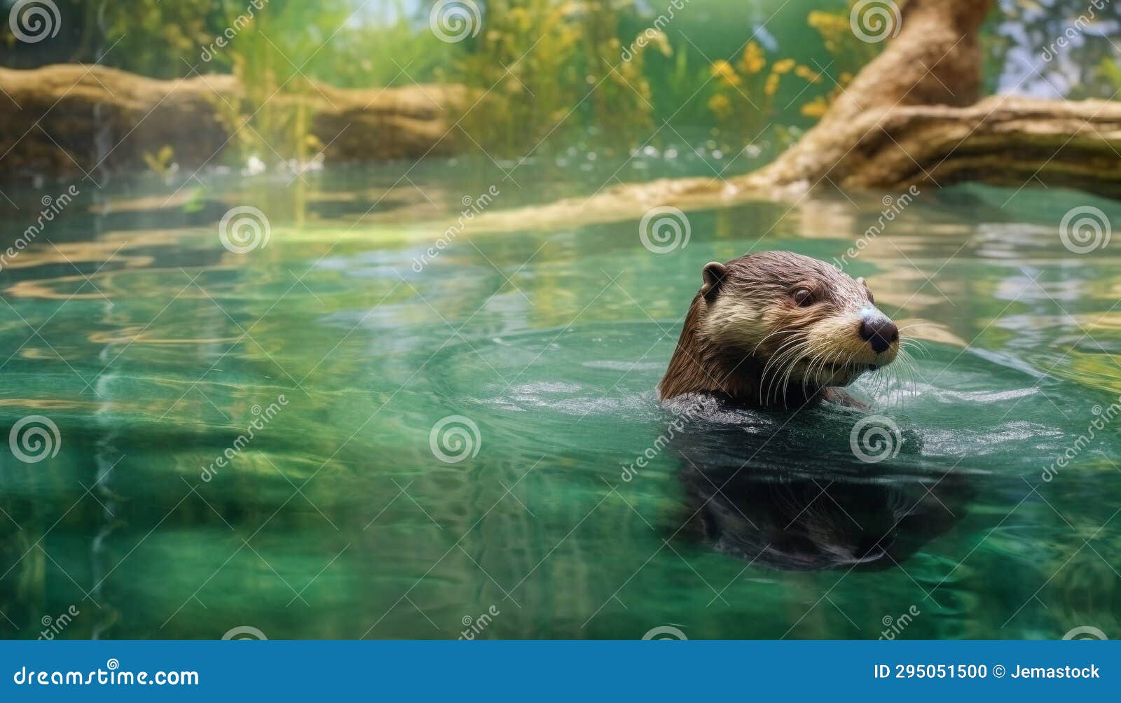 Cute Panda Swimming in Tranquil Pond, Surrounded by Lush Green ...