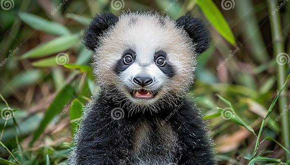 Cute Panda in Tropical Forest Looking at Camera Generated by AI Stock ...