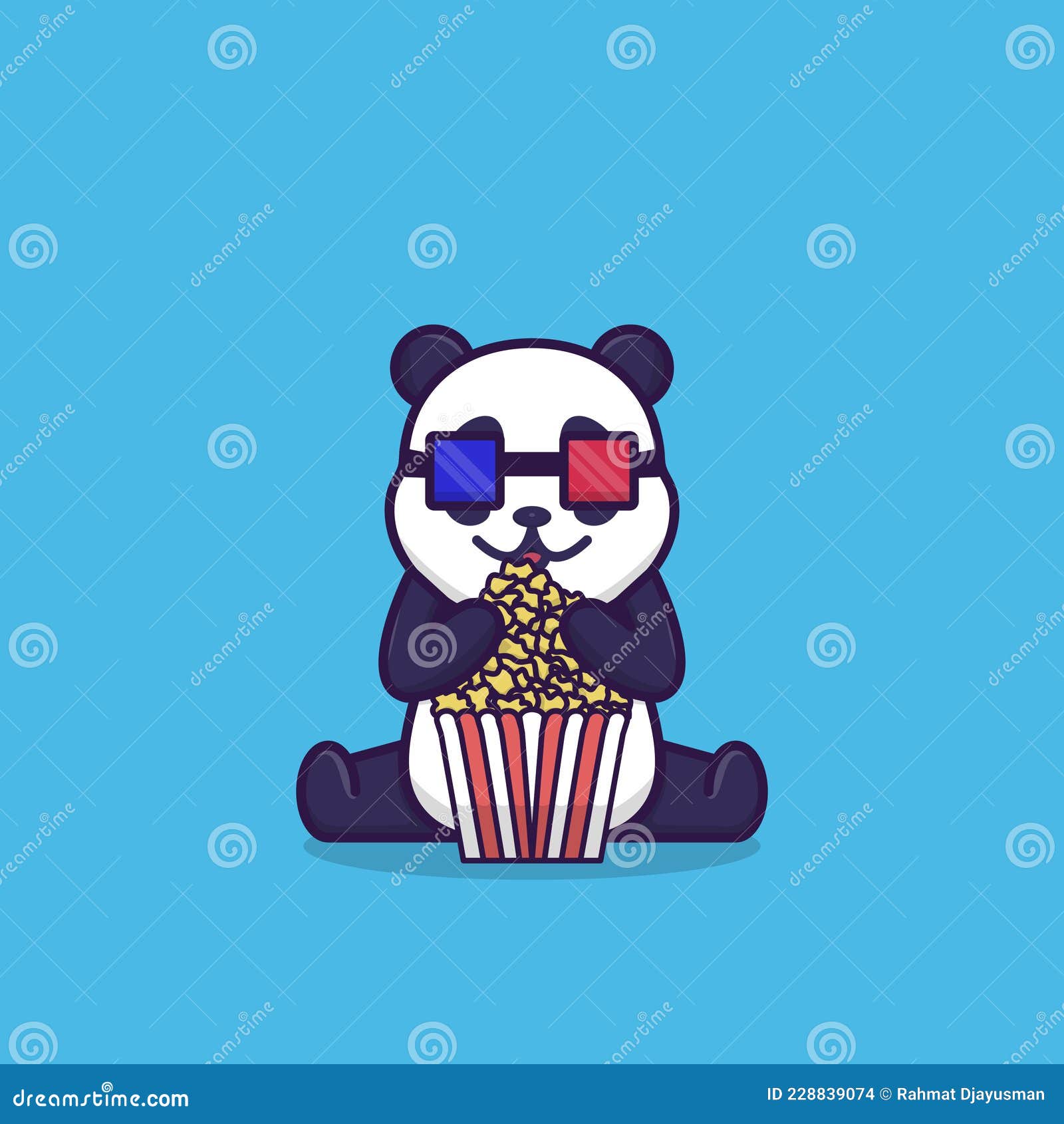 Cute Panda Watching Cinema Eating Pop Corn Vector Illustration ...