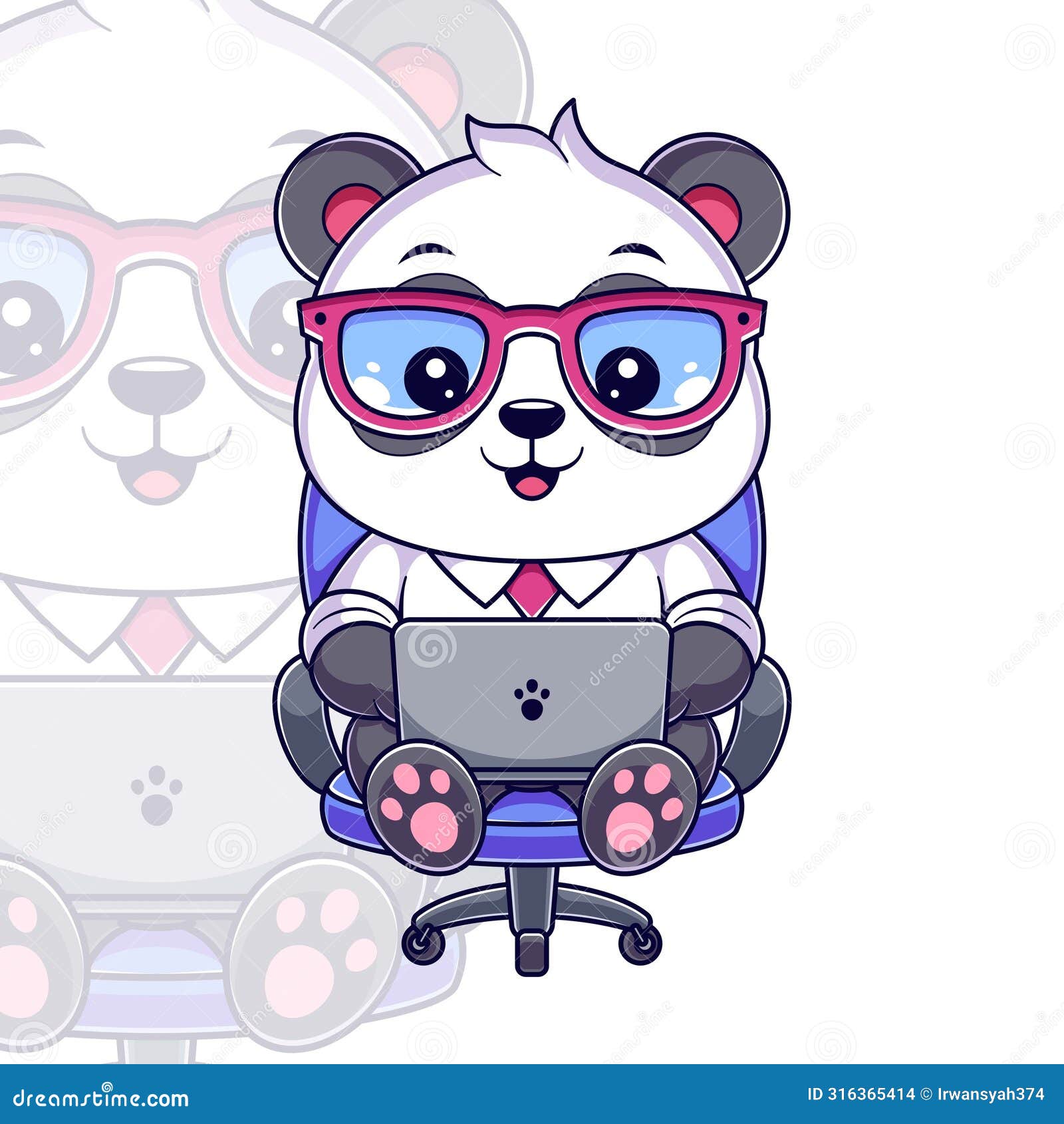 Cute Panda is Working in Front of a Laptop Stock Vector - Illustration ...