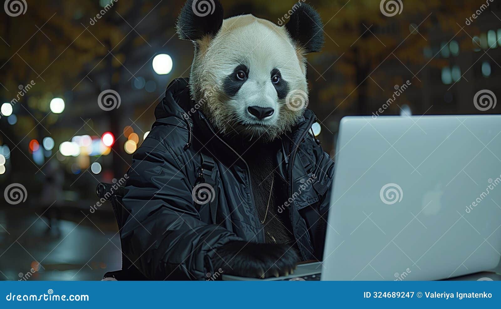 A Cute Panda Working on a Laptop Computer Stock Image - Image of face ...