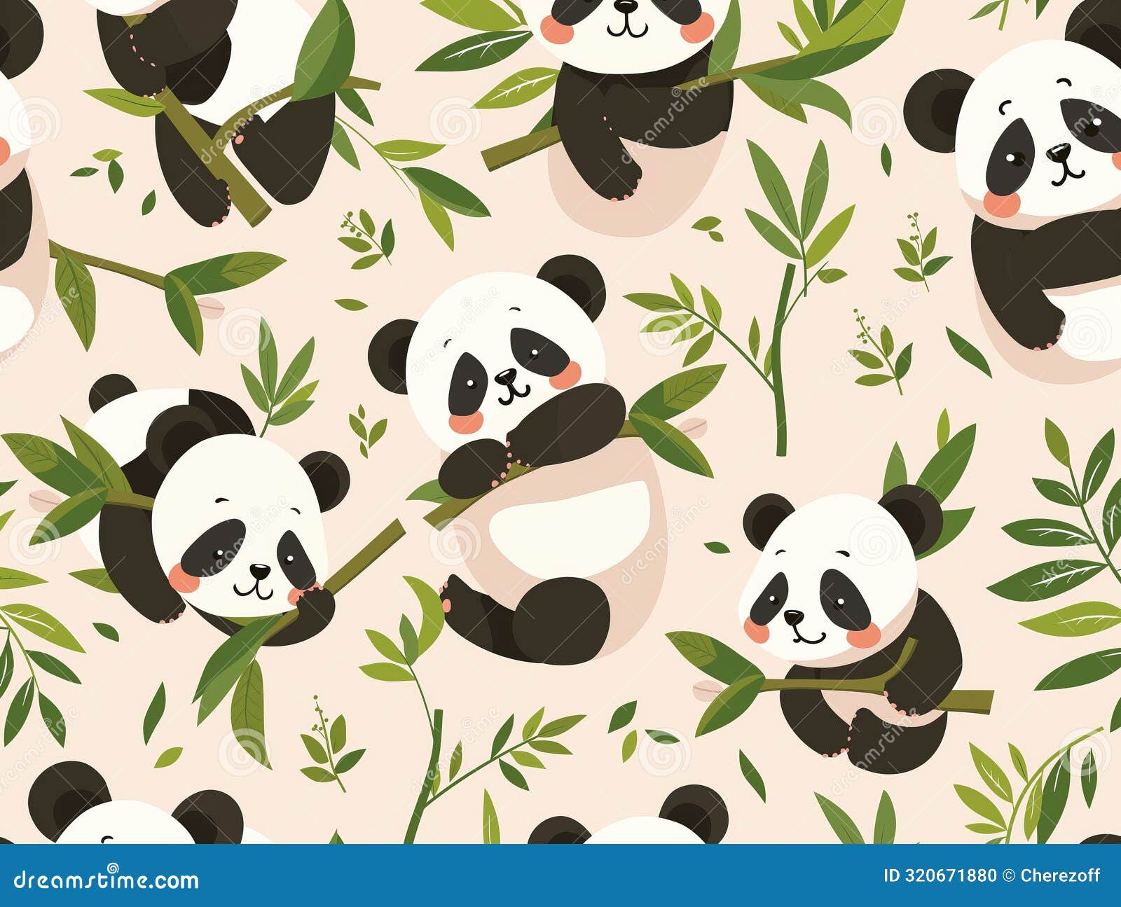 Cute Pandas with Bamboo and Leaves Stock Photo - Image of light, happy ...