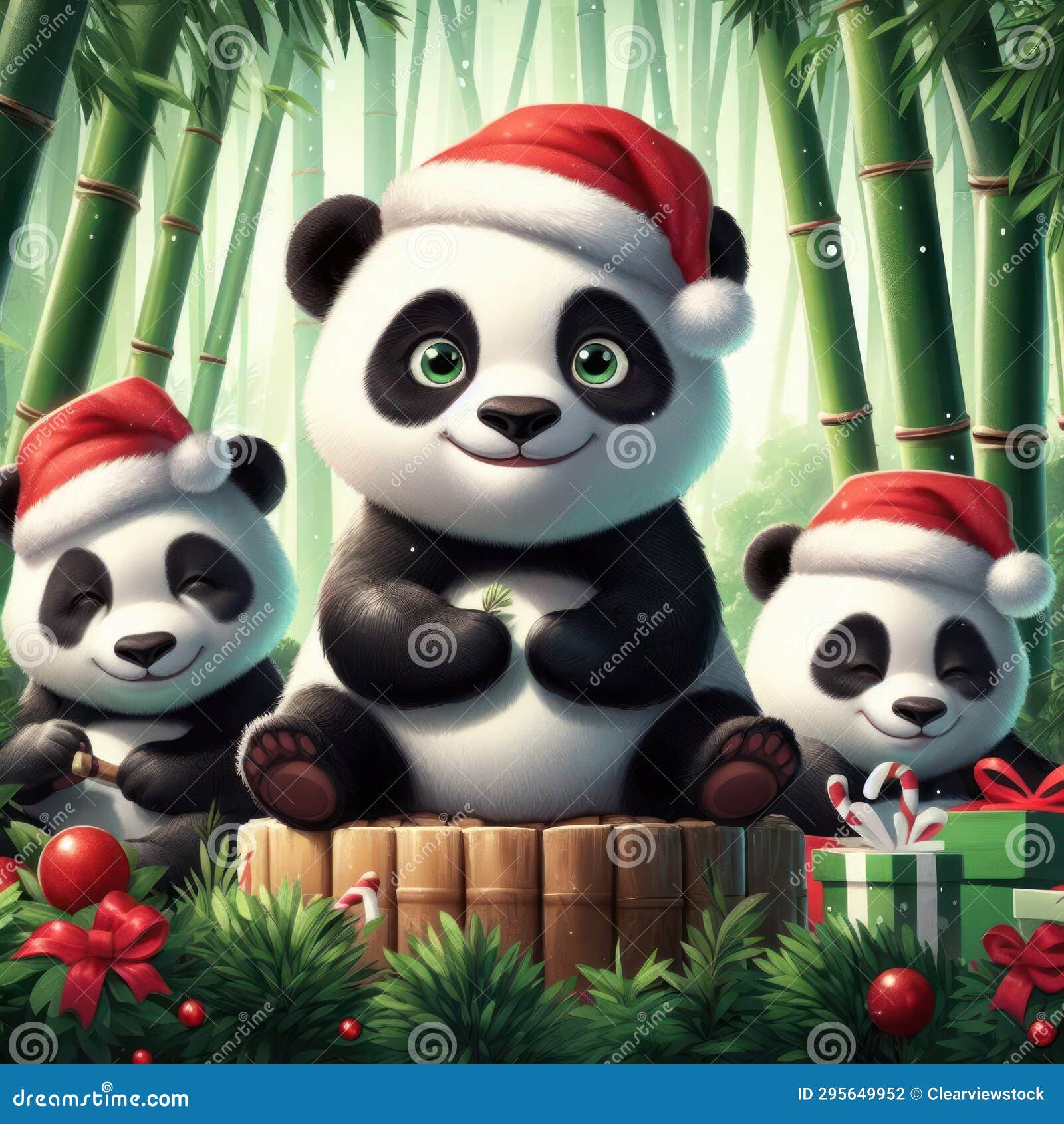 Cute Pandas Wearing Santa Hats Stock Illustration - Illustration of ...