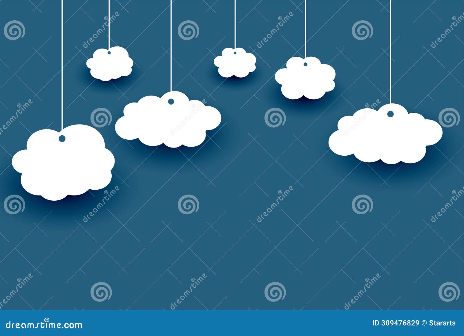 Cute Paper Cut Fluffy Clouds Background in Hanging Style Stock Vector ...