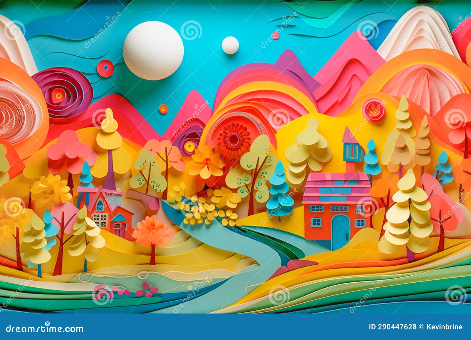 Cute Paper Village Scene stock illustration. Illustration of village ...