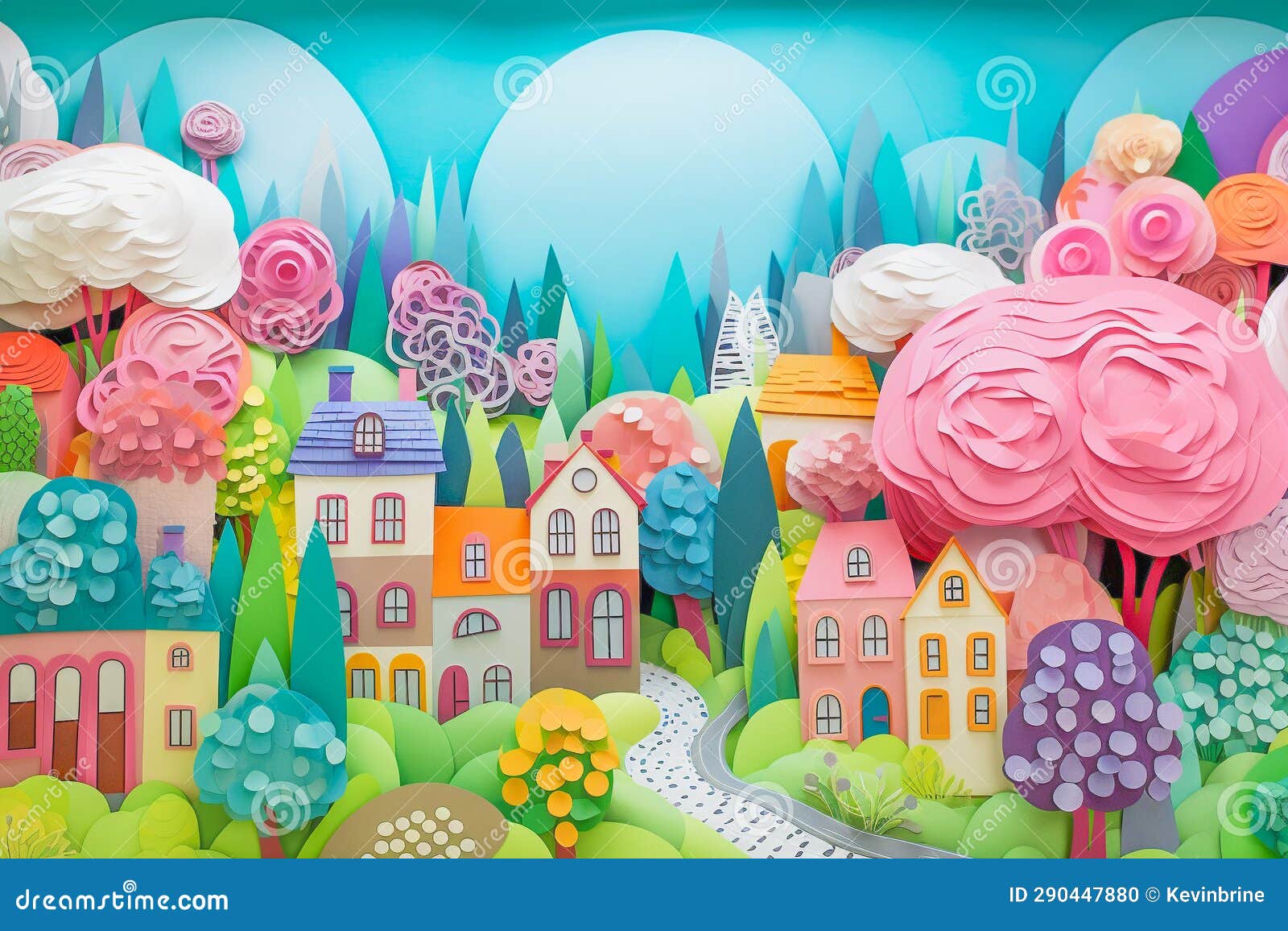 Cute Paper Village Scene stock illustration. Illustration of village ...
