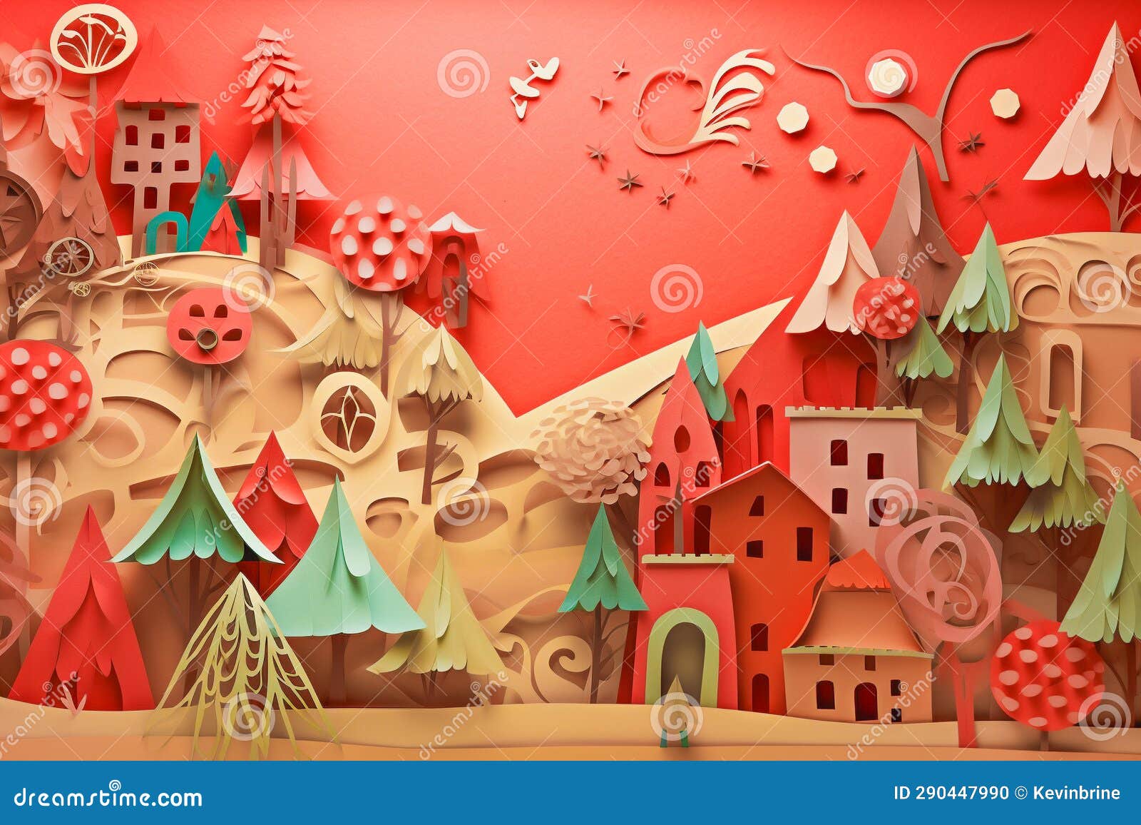 Cute Paper Village Scene stock illustration. Illustration of wonderful ...