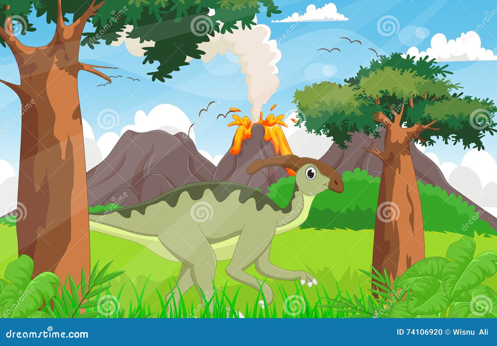 Cute Vulcano, Vector Flat Illustration. Cartoon Sing Volcano Handdraw ...