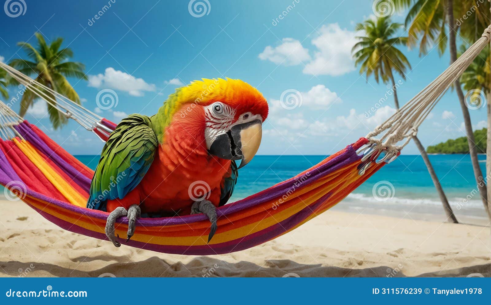 Cute Parrot on the Beach Summer Tropical Stock Illustration ...
