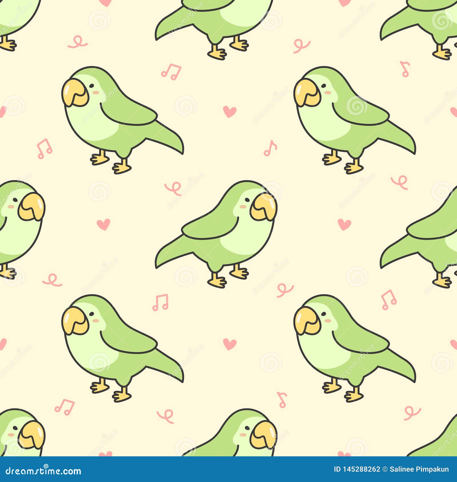 Cute Parrot Bird Seamless Pattern Background Stock Vector ...