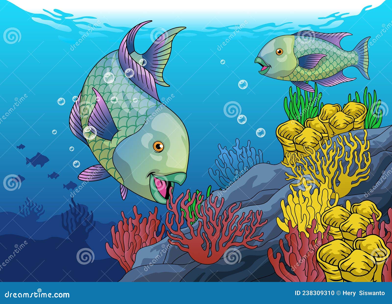 Cute Parrot Fish Life in the Coral Ecosystem Stock Vector ...