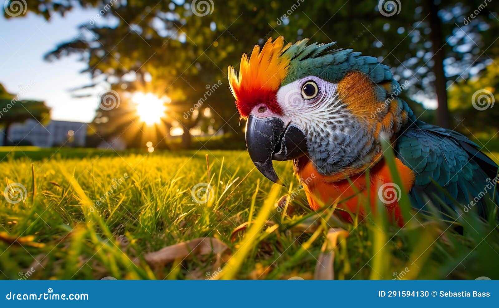 Cute parrot lying on grass stock illustration. Illustration of colours ...