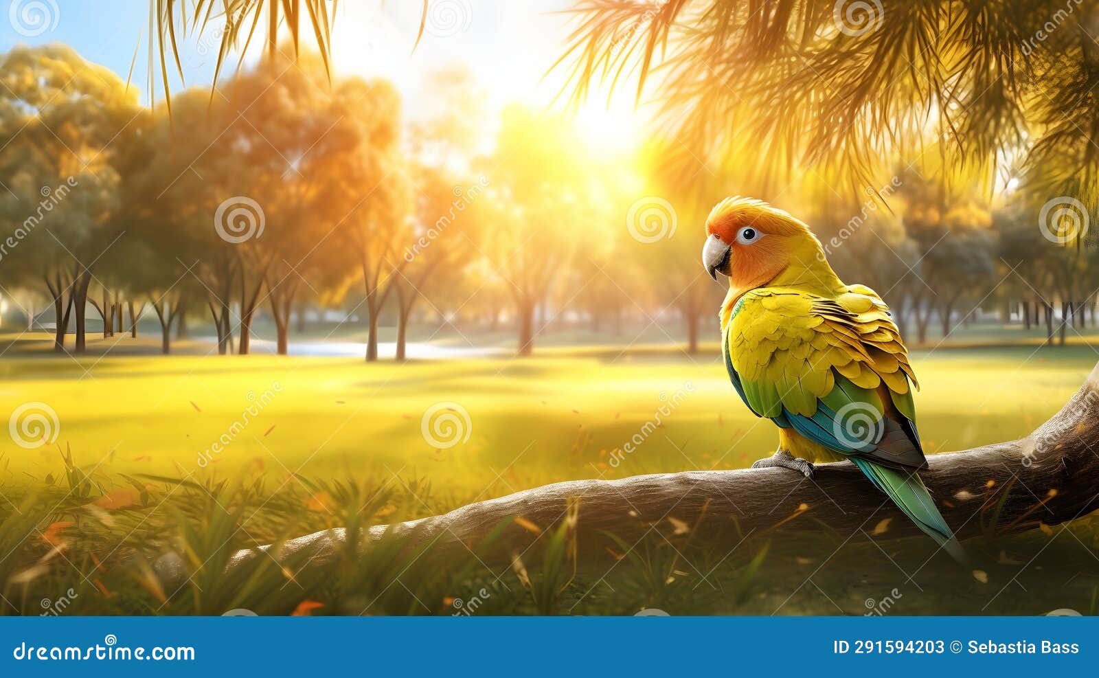 Cute parrot lying on grass stock illustration. Illustration of wildlife ...