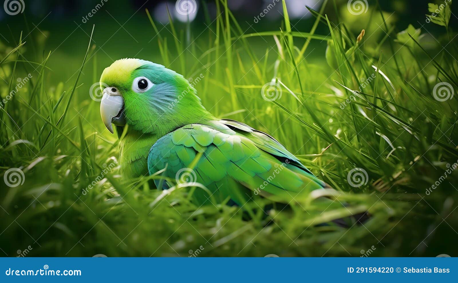 Cute parrot lying on grass stock illustration. Illustration of peace ...