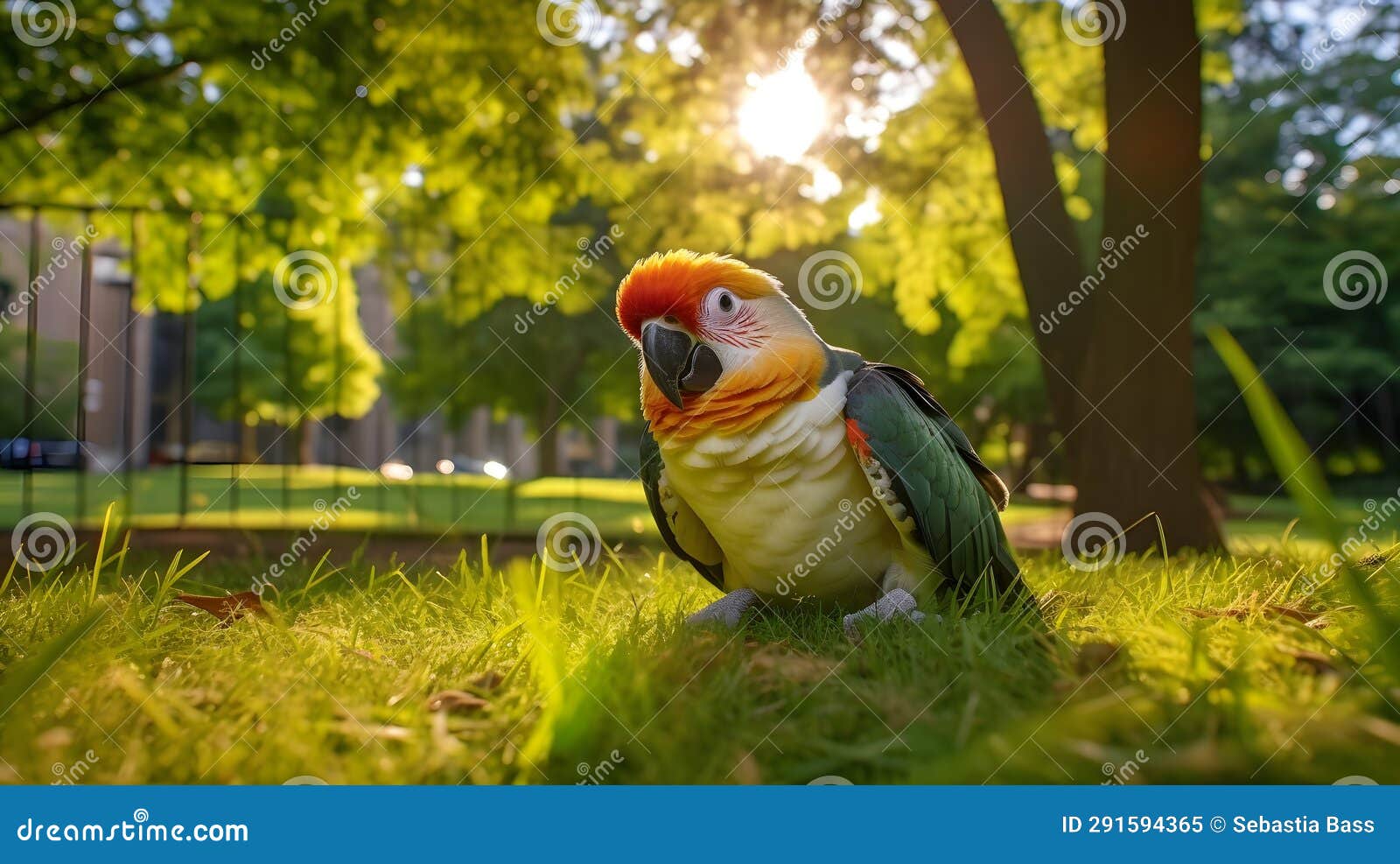 Cute parrot lying on grass stock illustration. Illustration of group ...