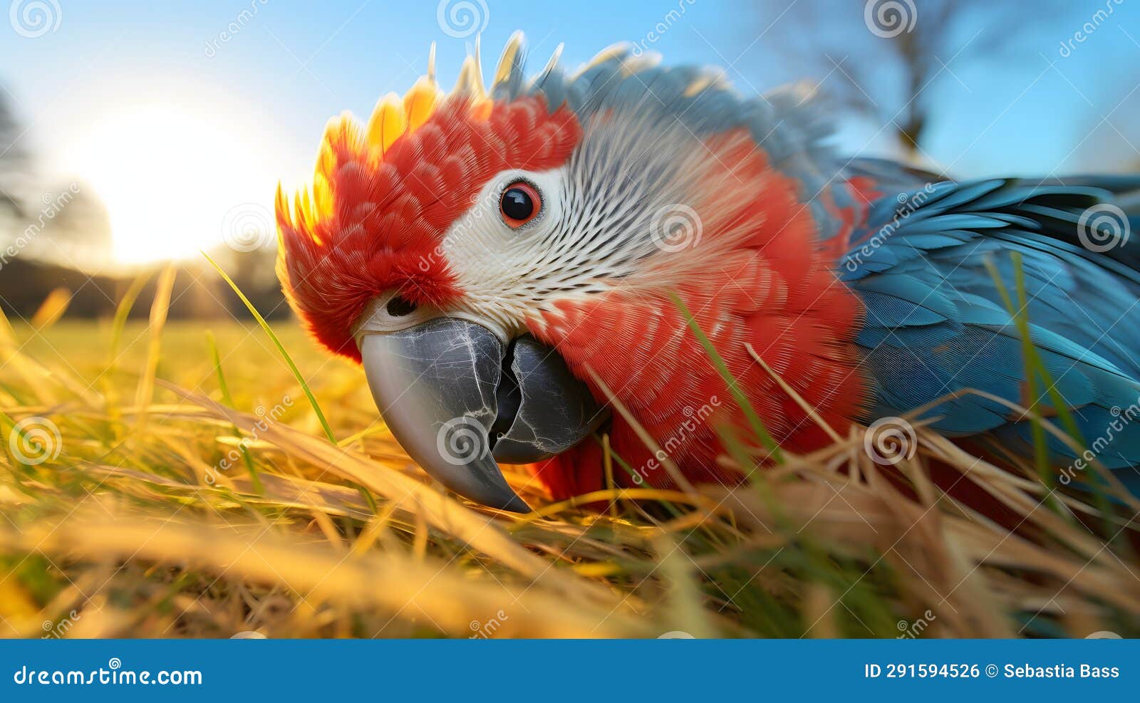 Cute parrot lying on grass stock illustration. Illustration of colours ...
