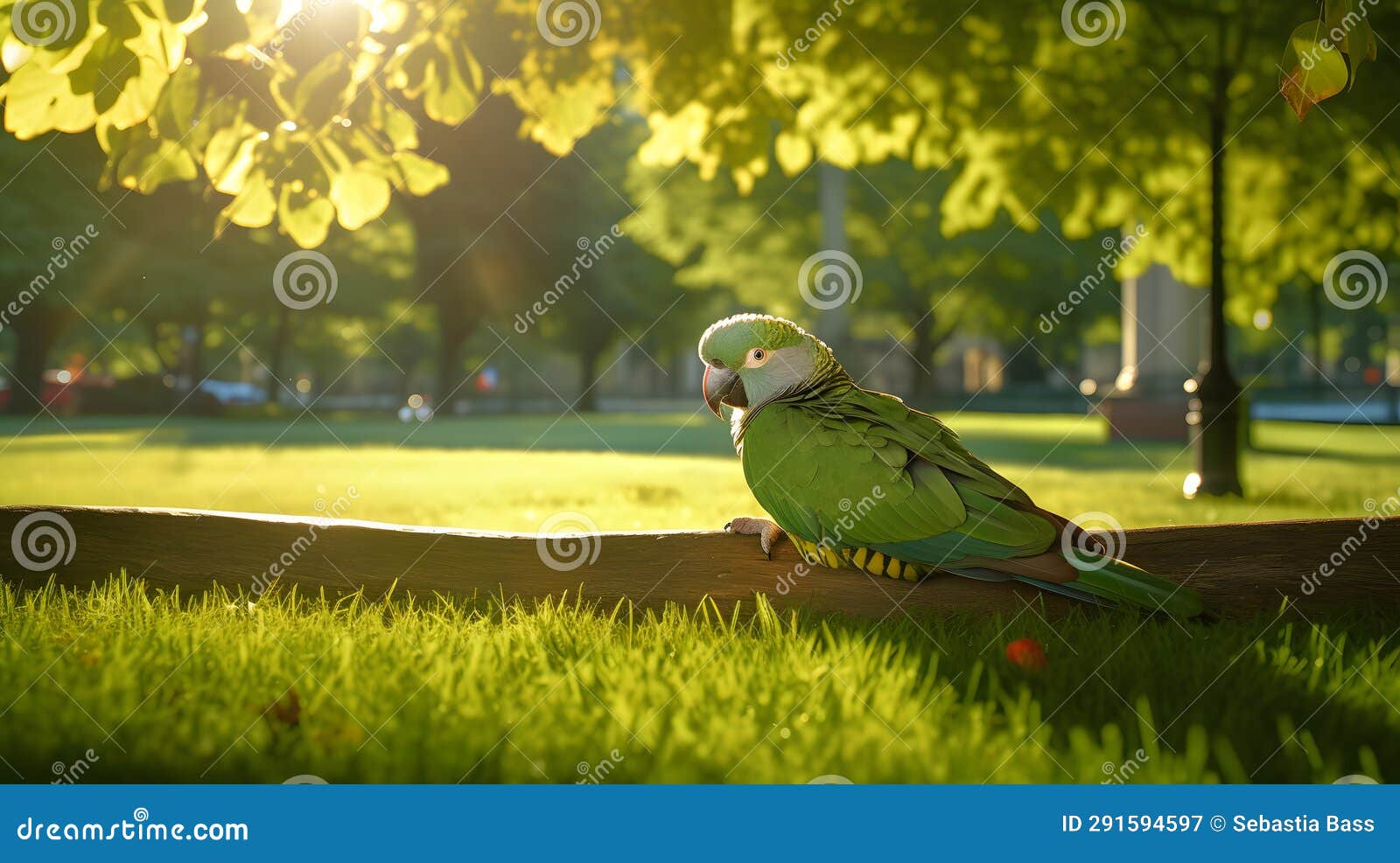 Cute parrot lying on grass stock illustration. Illustration of wing ...
