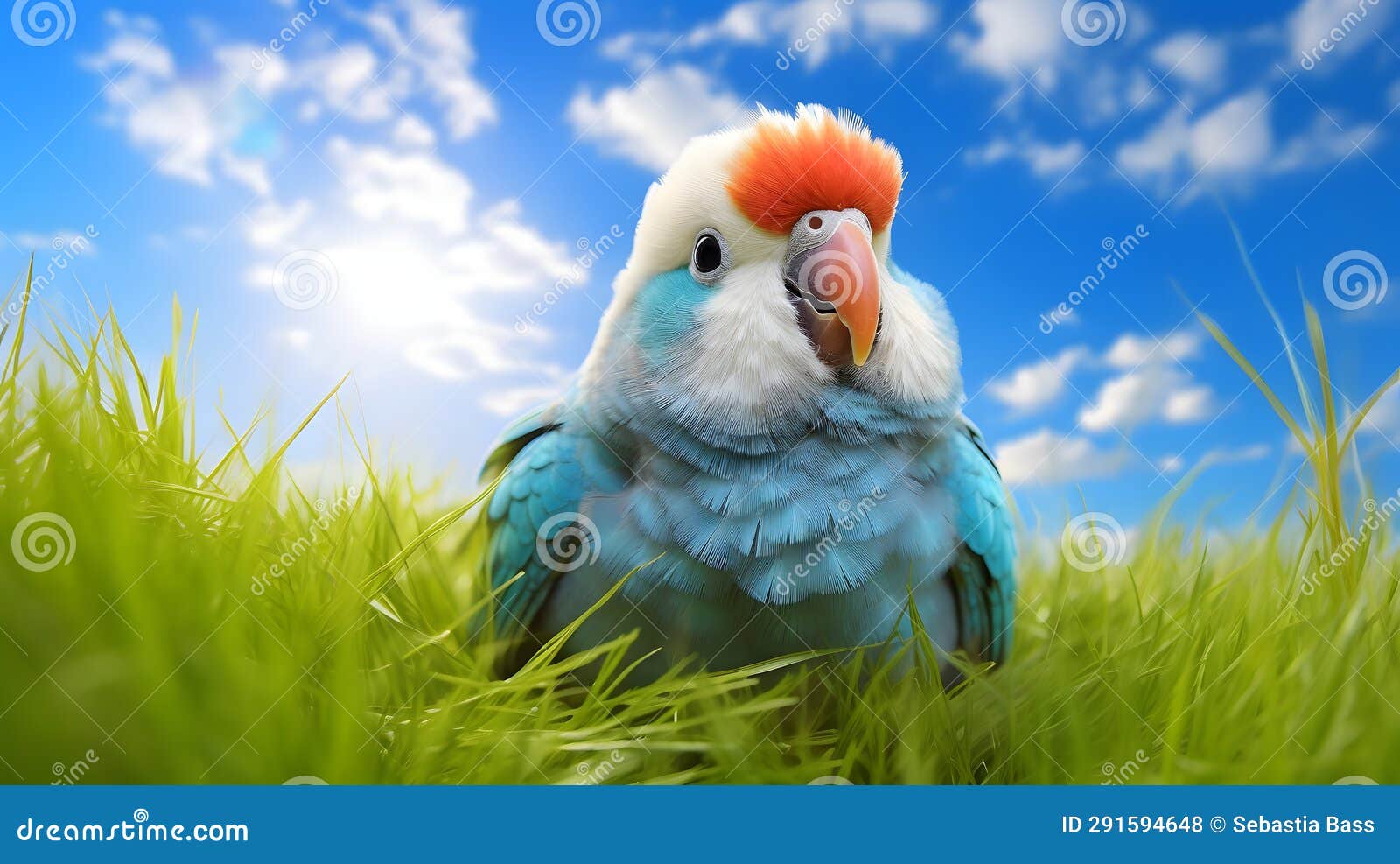 Cute parrot lying on grass stock illustration. Illustration of ...