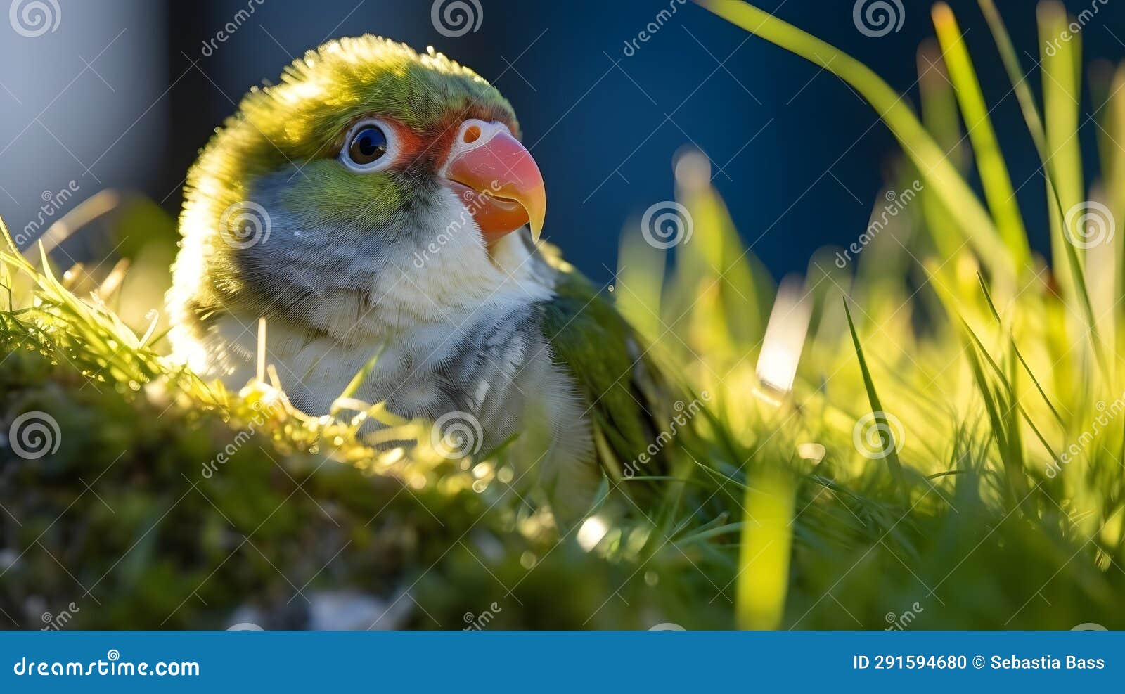 Cute parrot lying on grass stock illustration. Illustration of sitting ...