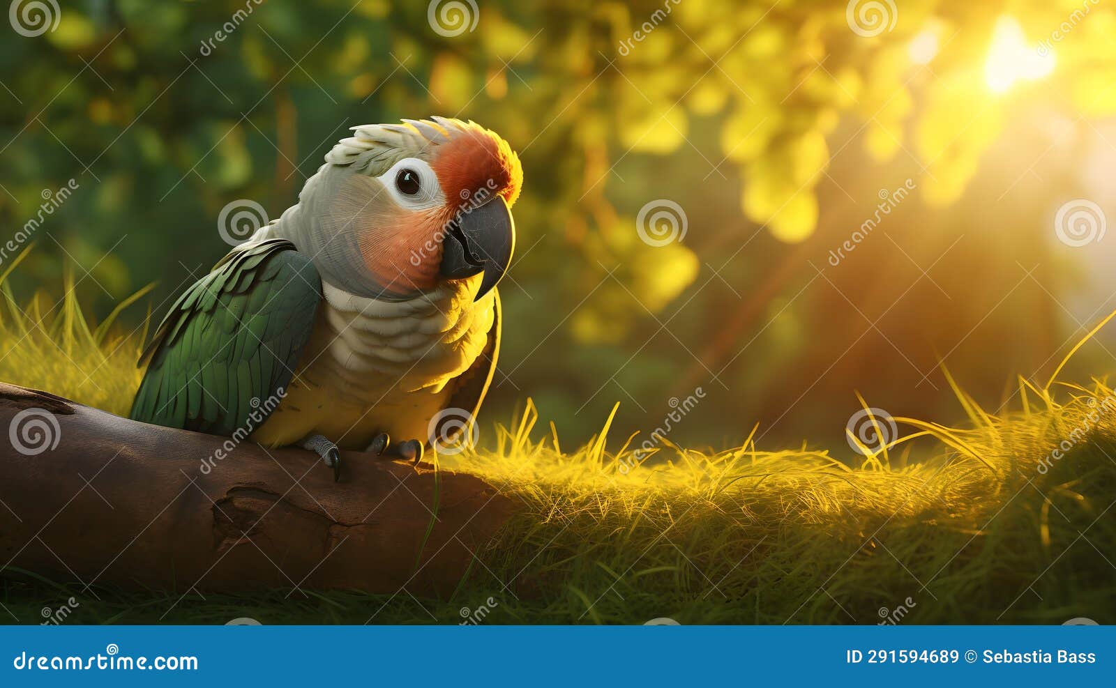 Cute parrot lying on grass stock illustration. Illustration of tropical ...