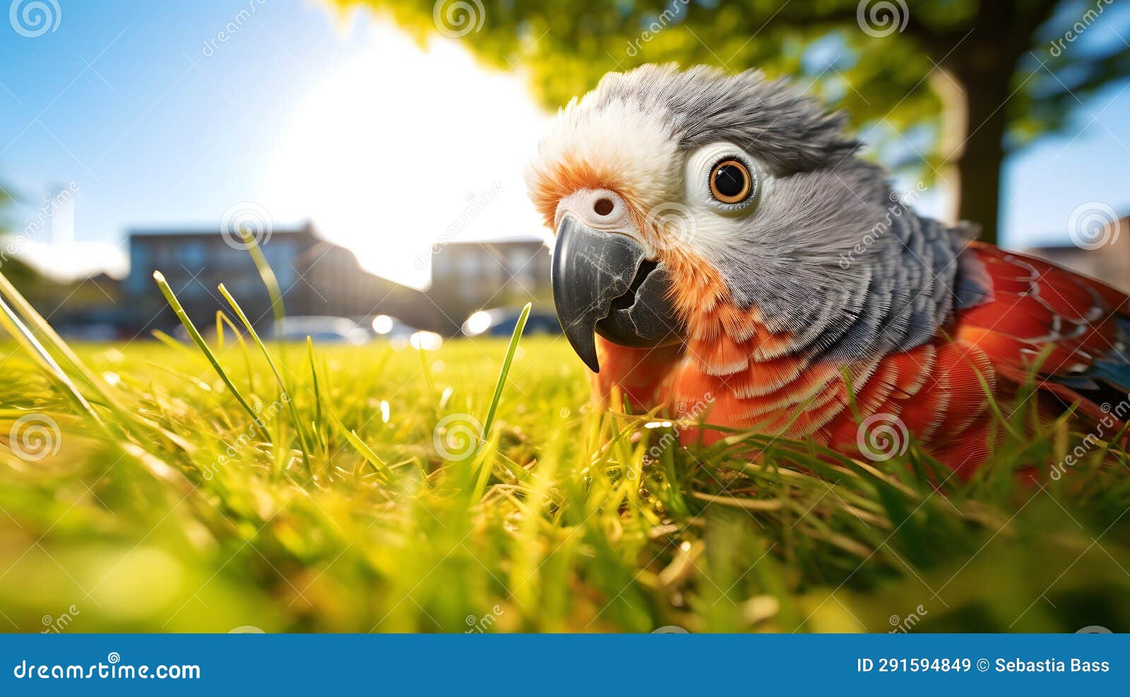 Cute parrot lying on grass stock illustration. Illustration of wildlife ...