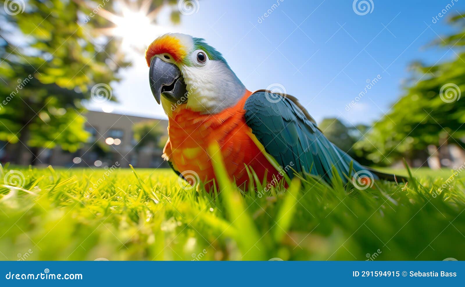 Cute parrot lying on grass stock illustration. Illustration of peace ...